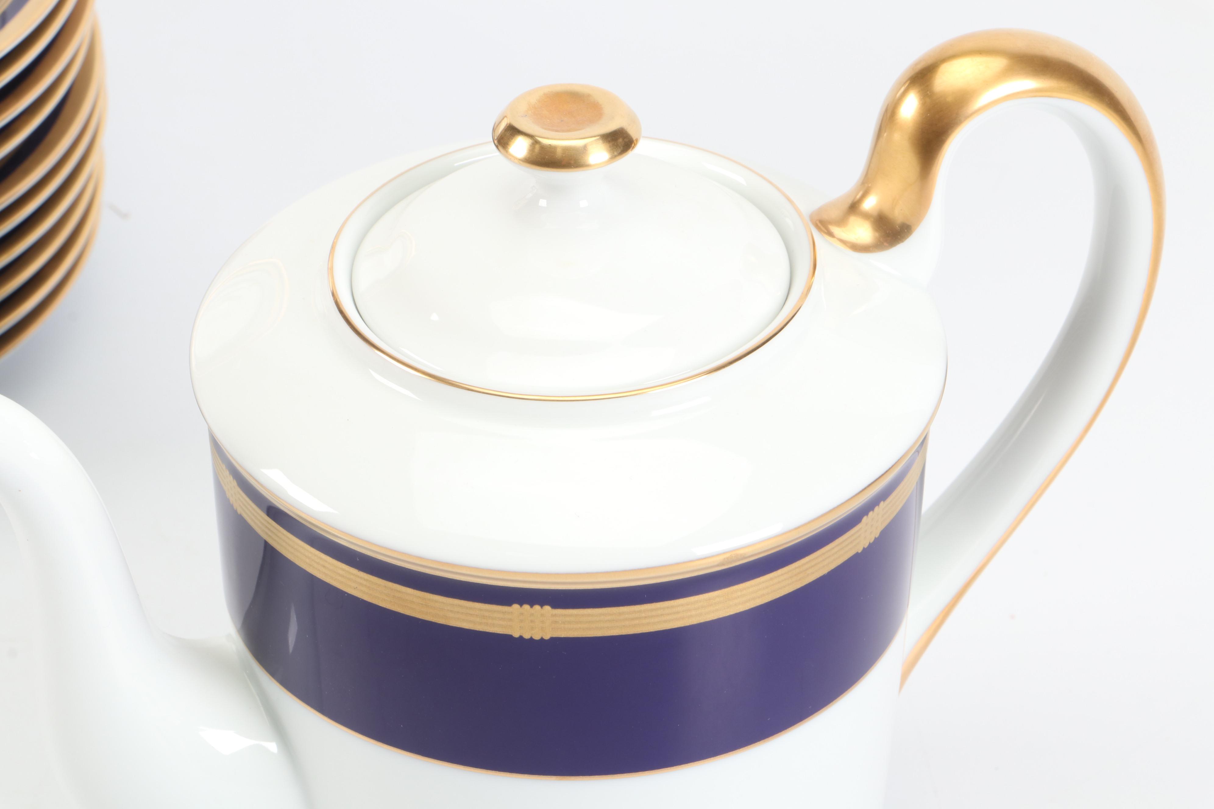 Christian Dior "Gaudron Lapis" Porcelain Coffee Pot and Salad Plates ...