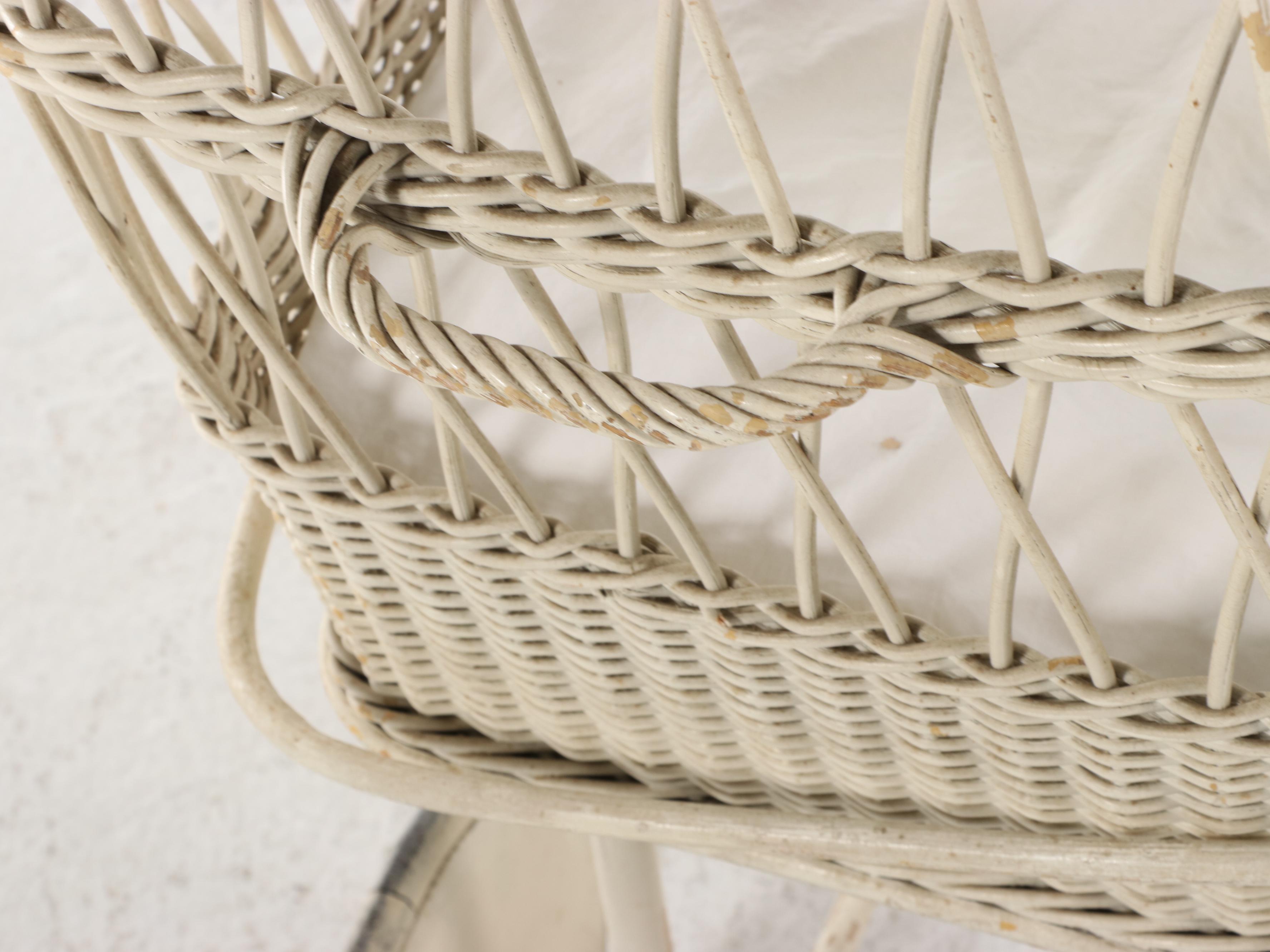 Decorative Painted Wicker Bassinet on Wheels, Mid-20th Century | EBTH