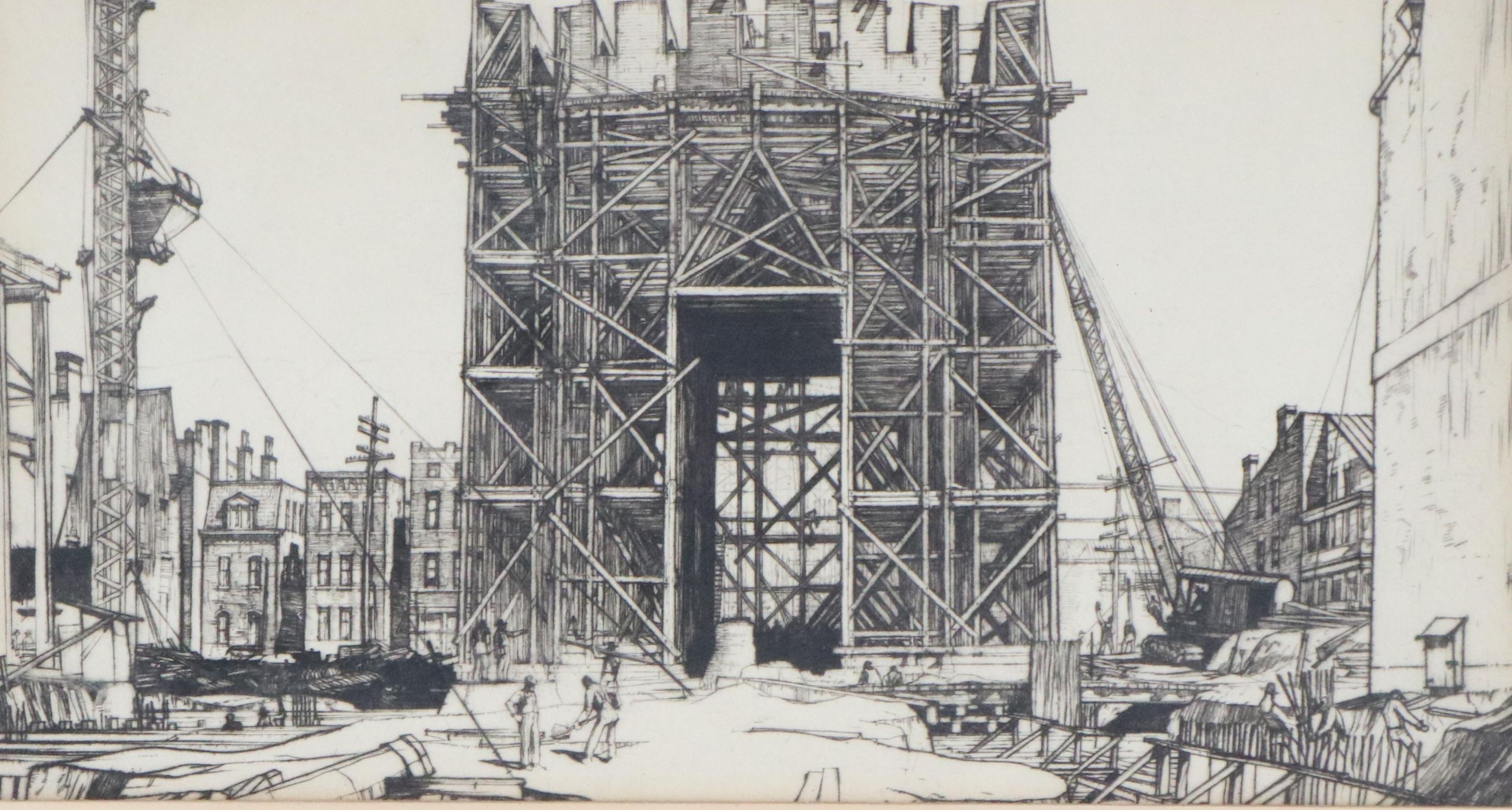 Etching Depicting the 19th Century Construction of Elsinor Tower in ...