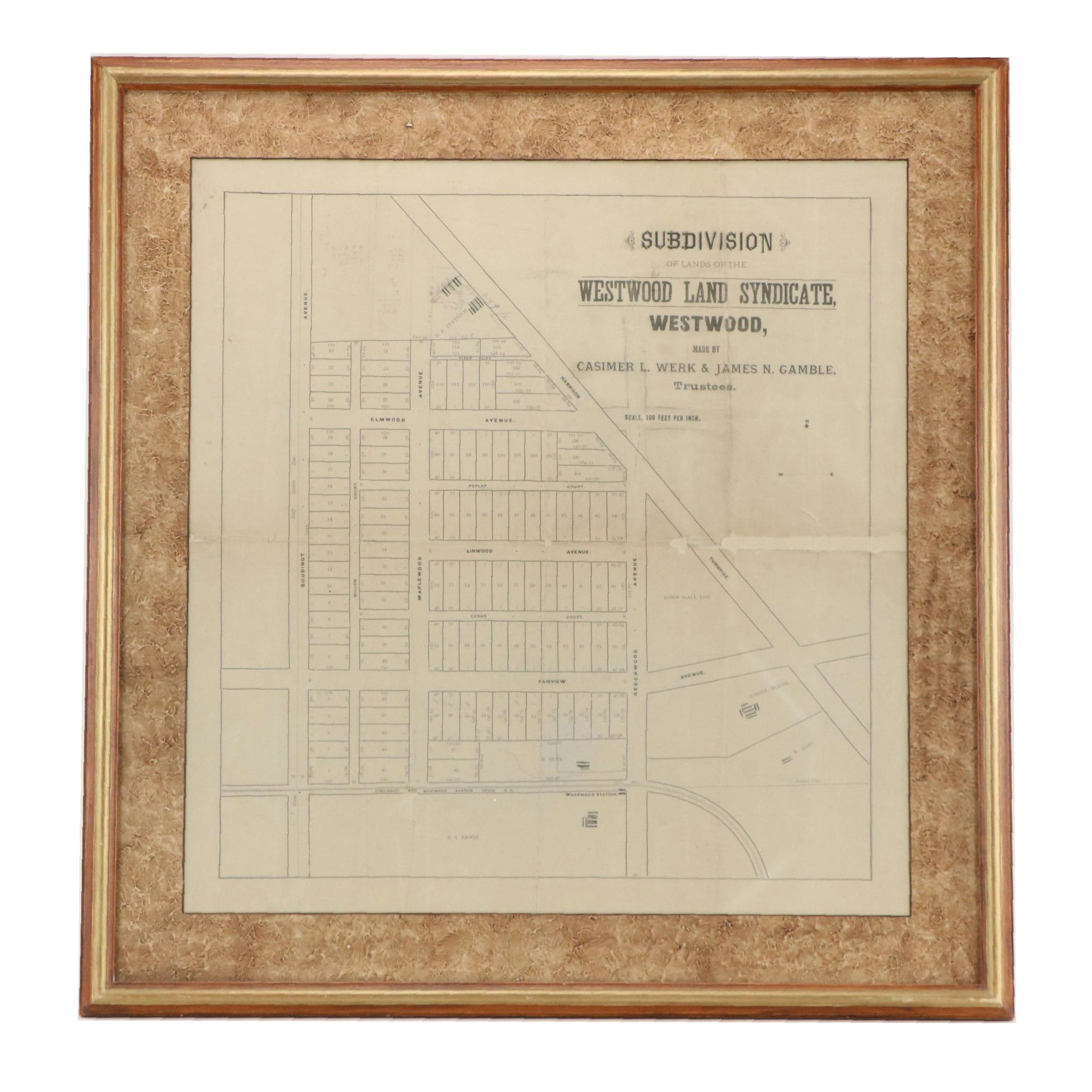 Casimer L. Werk & James N. Gamble Wood Engraving Map of Westwood ...