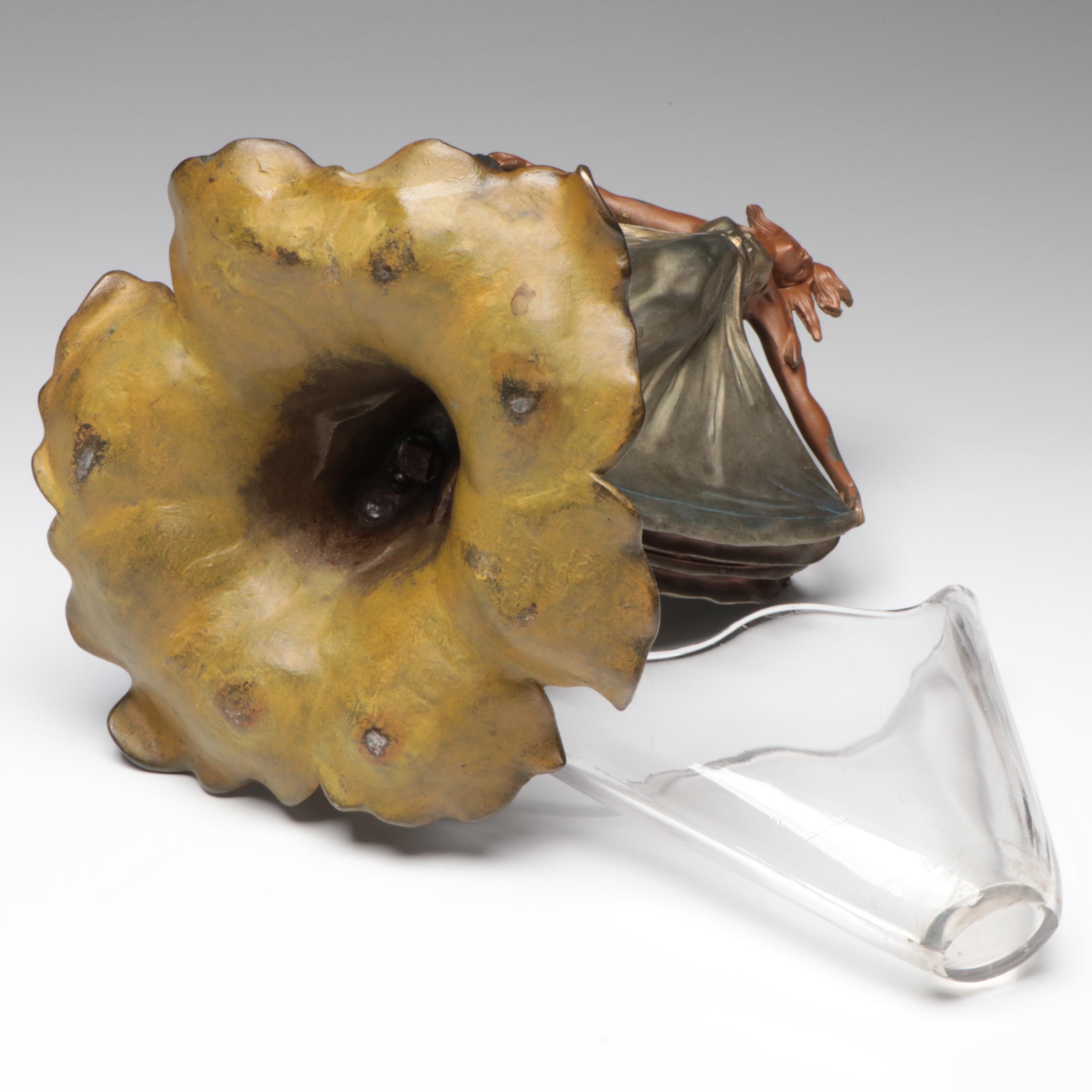 HL Judd Art Nouveau Painted Metal Nymph Double Sided Vase, Early 20th ...