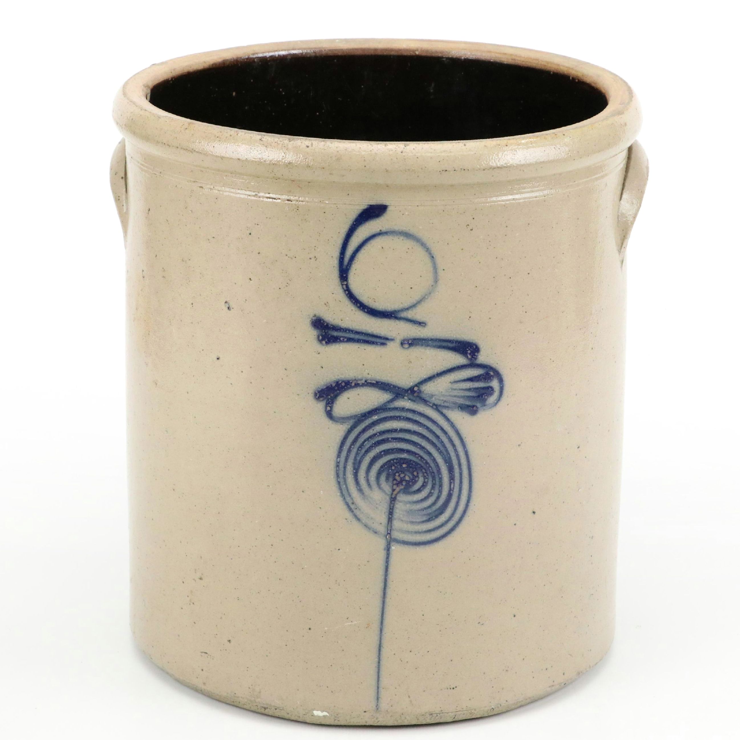 6 Gallon Stoneware Crock with Cobalt Target and Bee Sting Freehand ...