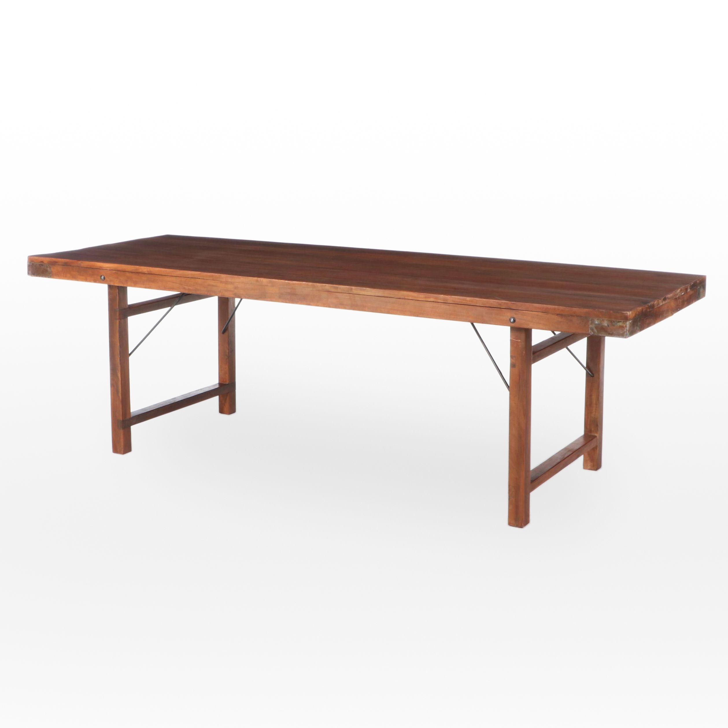 Industrial Style Fruitwood Folding Farm Table | EBTH