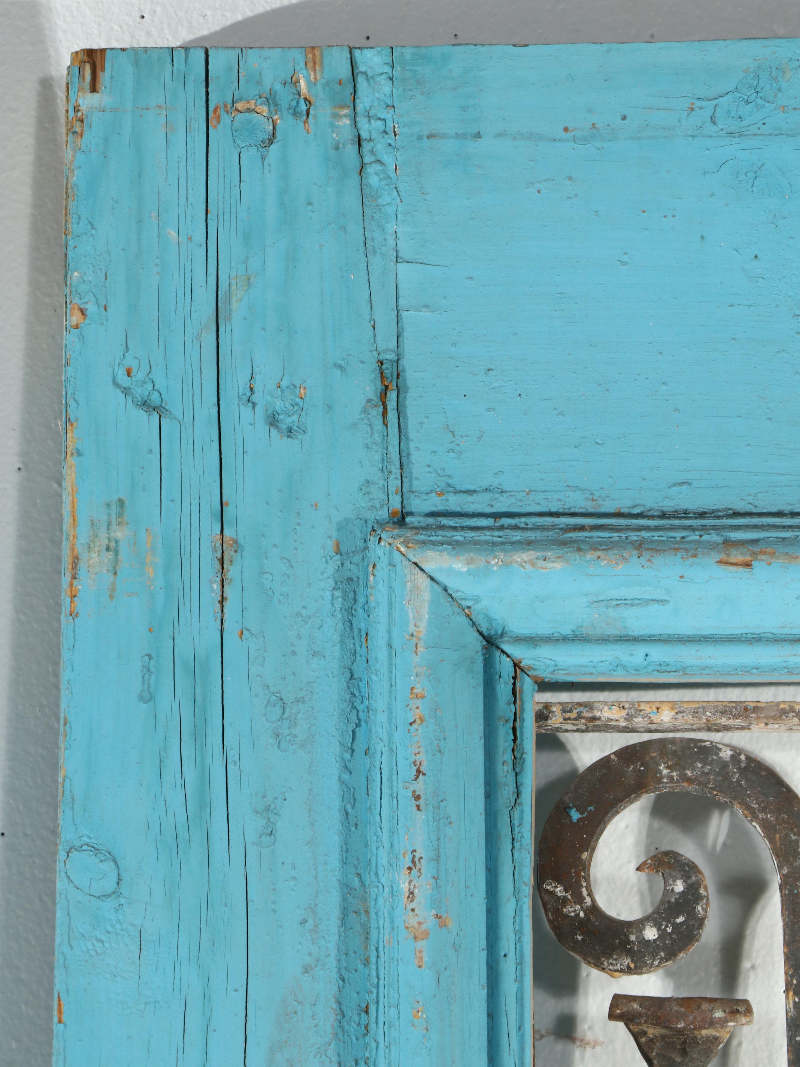 Indian Turquoise Painted Wood and Cast Iron Garden Gate Panels | EBTH