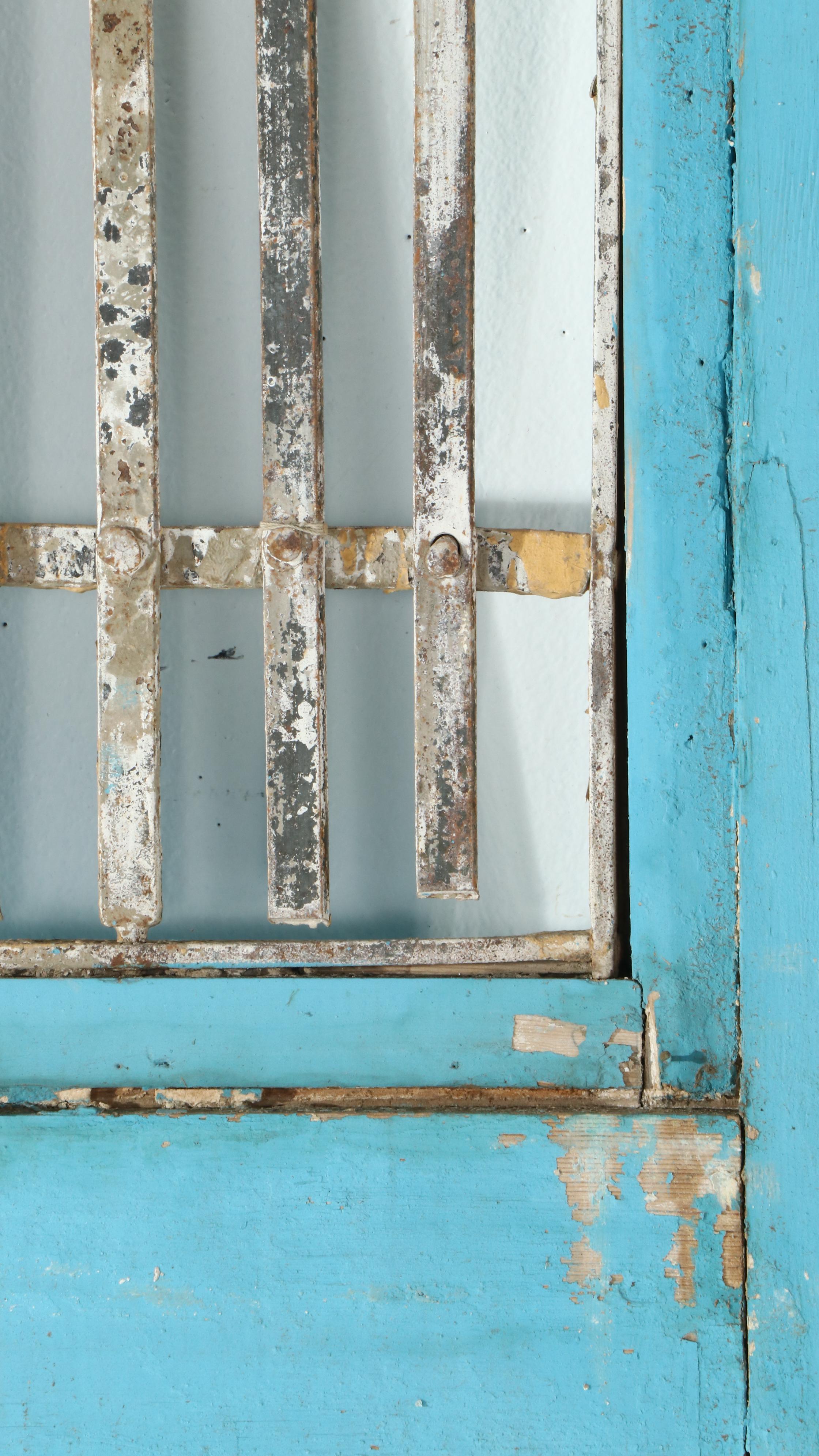 Indian Turquoise Painted Wood and Cast Iron Garden Gate Panels | EBTH