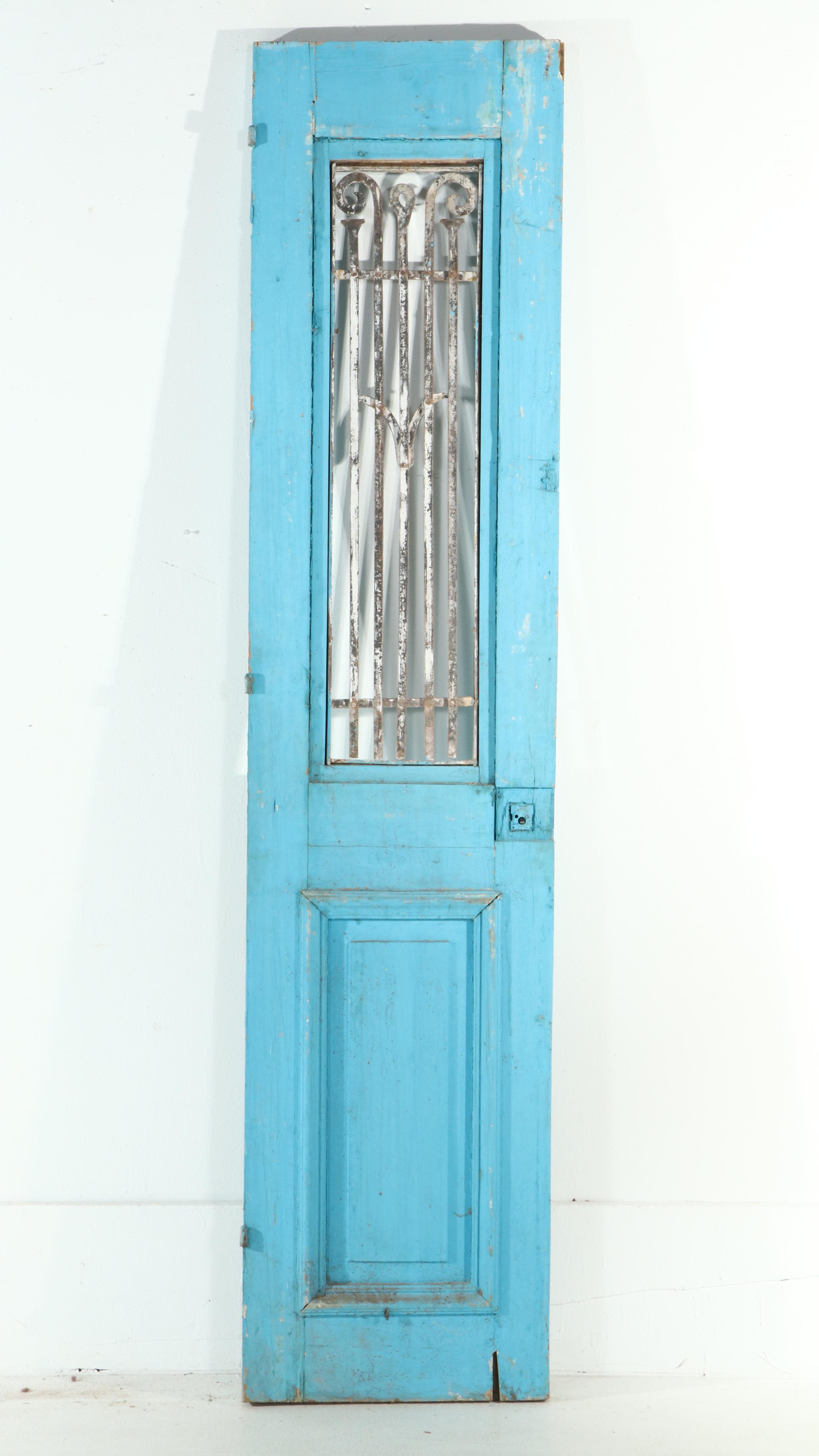 Indian Turquoise Painted Wood and Cast Iron Garden Gate Panels ...