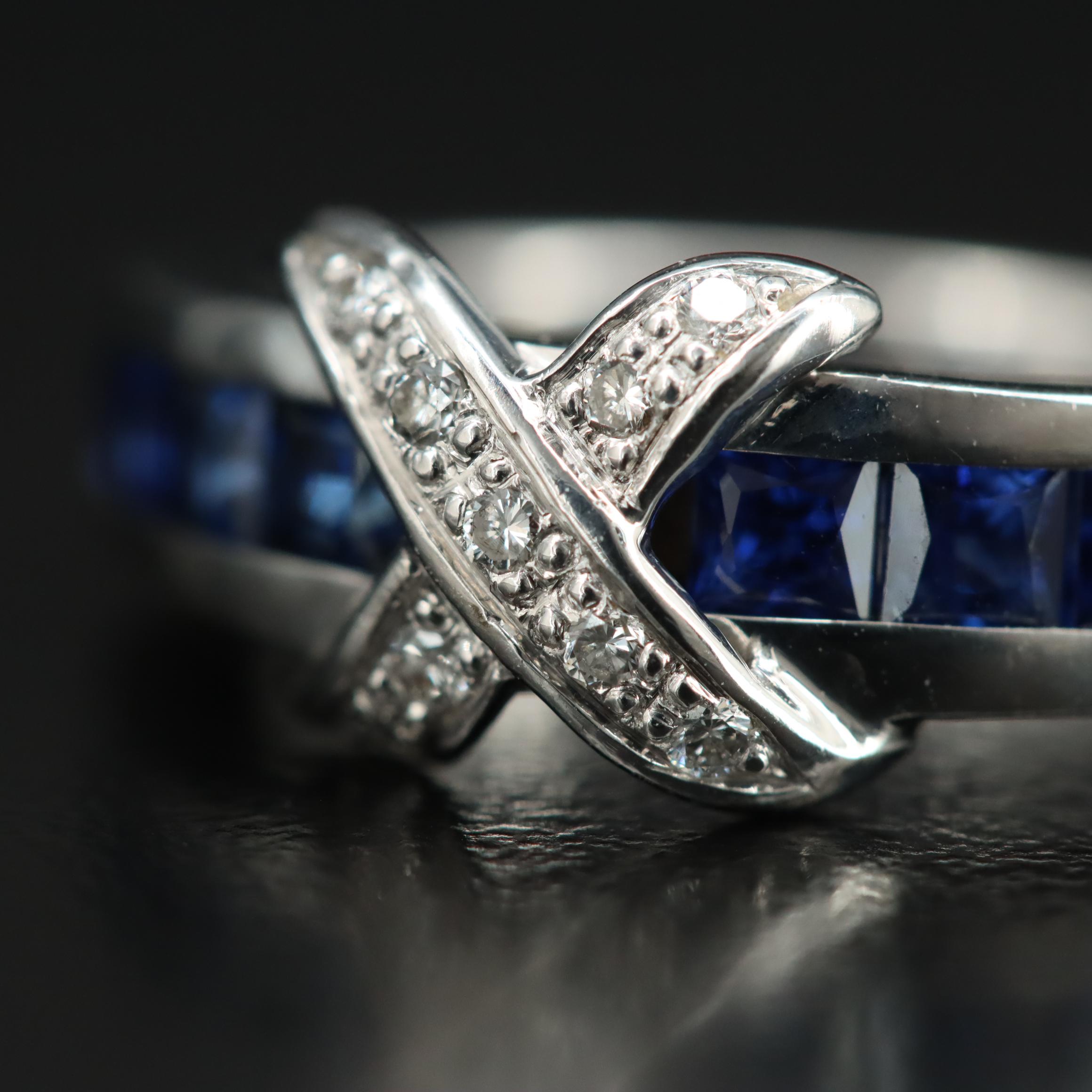 18K Diamond and Sapphire "X" Crossover Ring | Everything But The House