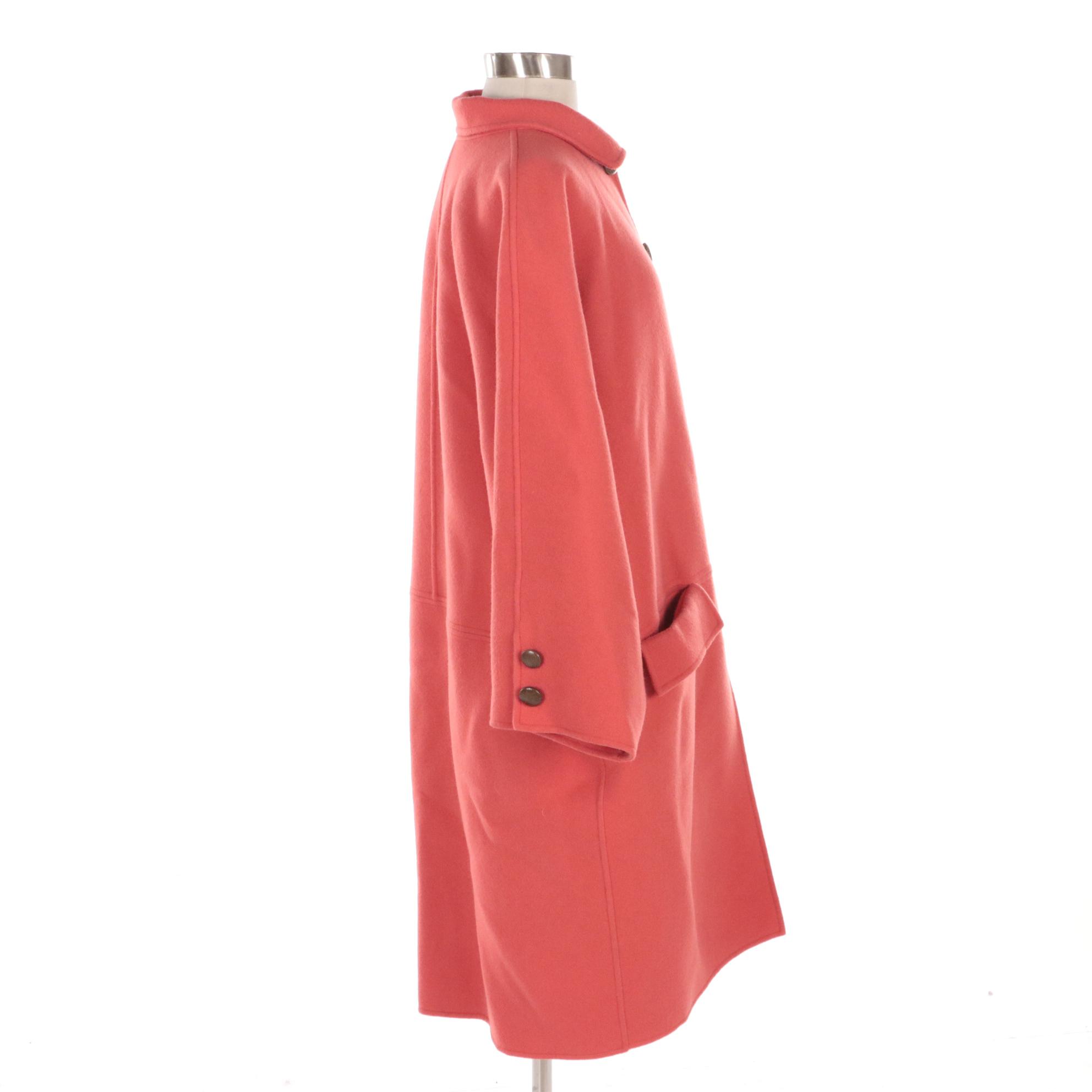 Oscar de la Renta Tart Red Wool Batwing Sleeve Midi Coat, 1990s | EBTH