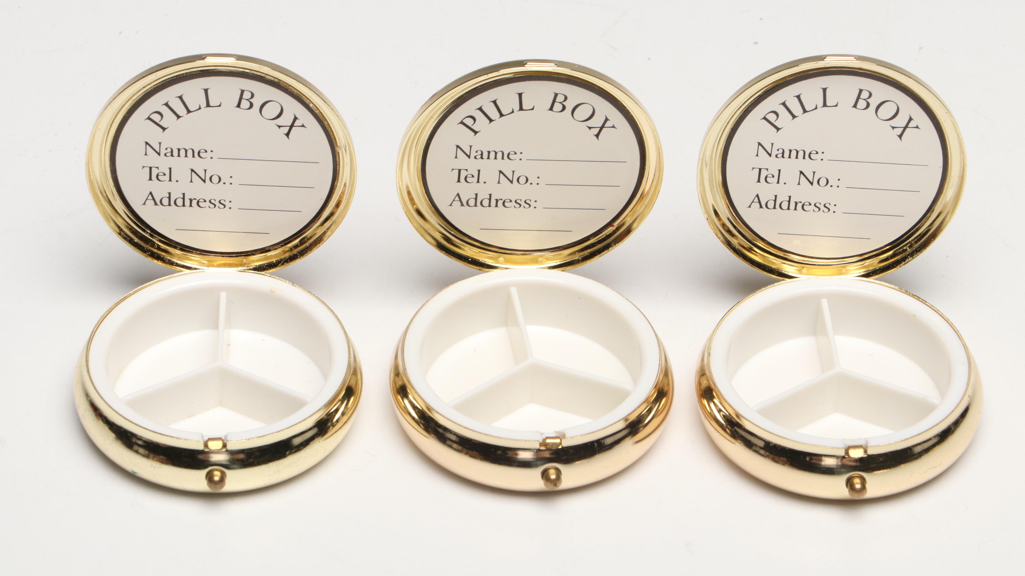 Enamel and Gilt Metal Pill Boxes and Mirrored Compact | Everything But ...