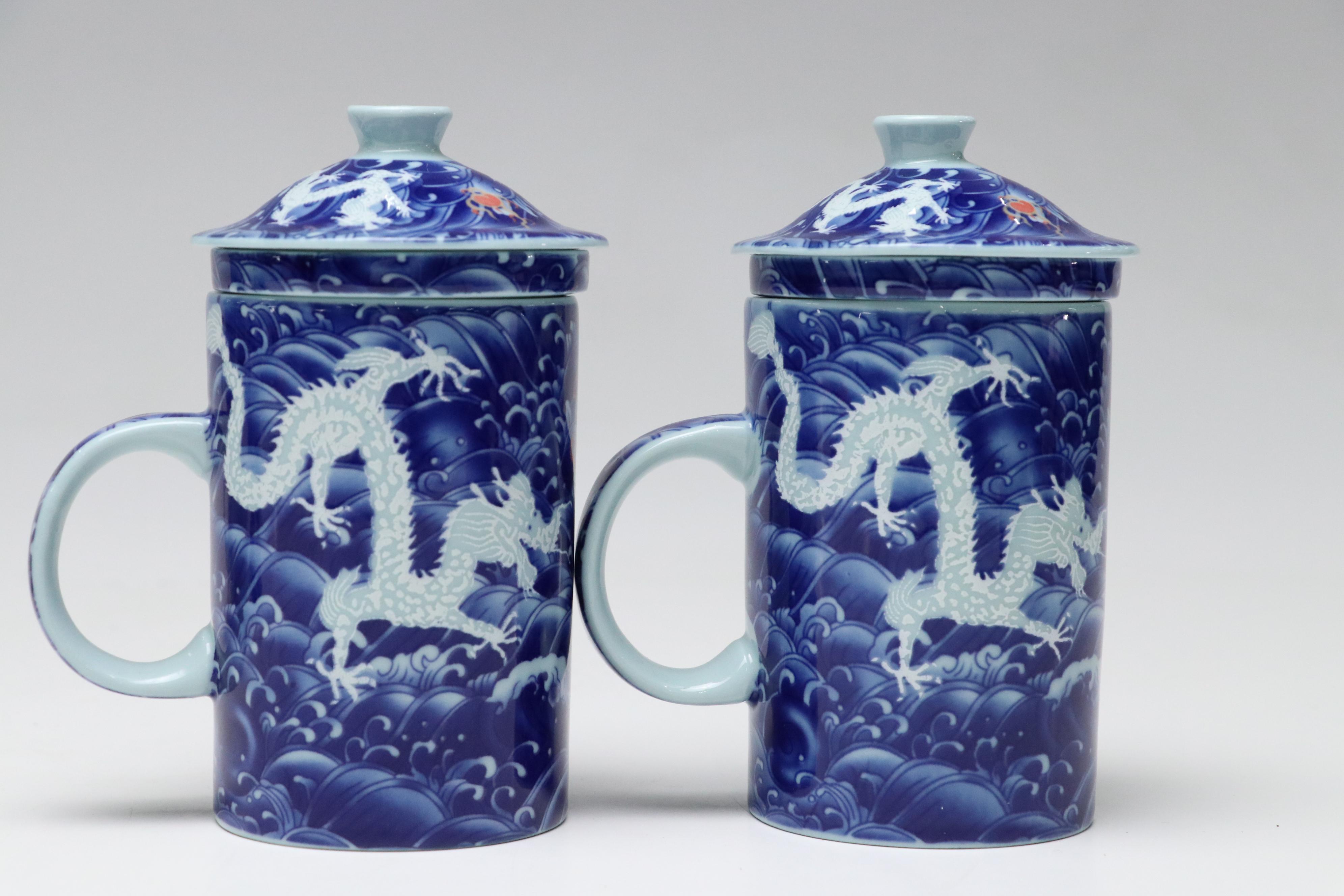 Ceramic Infuser Mugs with Strainers and Lids with Dragon Motif ...