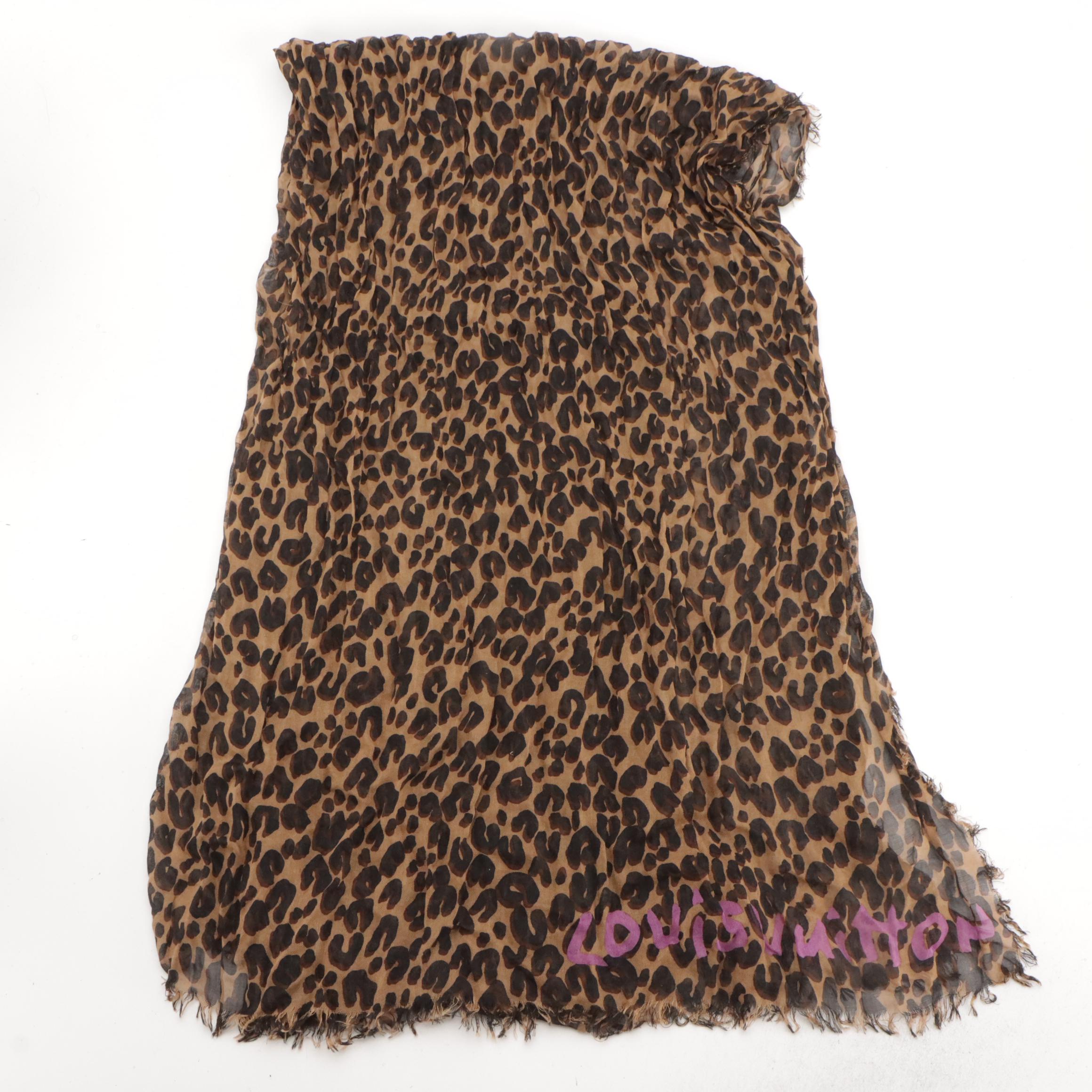 Louis Vuitton Stephen Sprouse Leopard Print Cashmere/Silk Fringe Hem ...