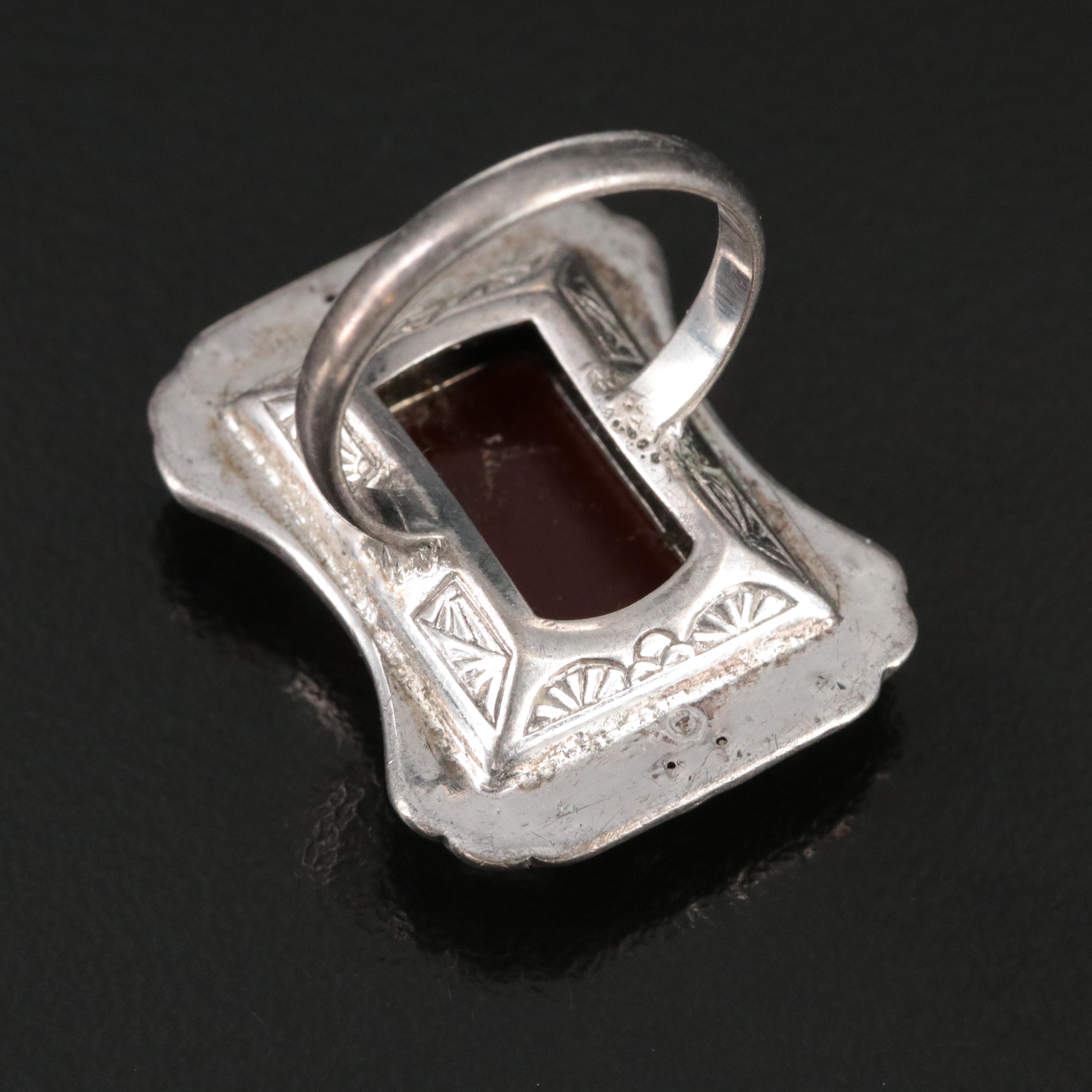 Art Deco Sterling Sard and Cut Steel Ring | Everything But The House