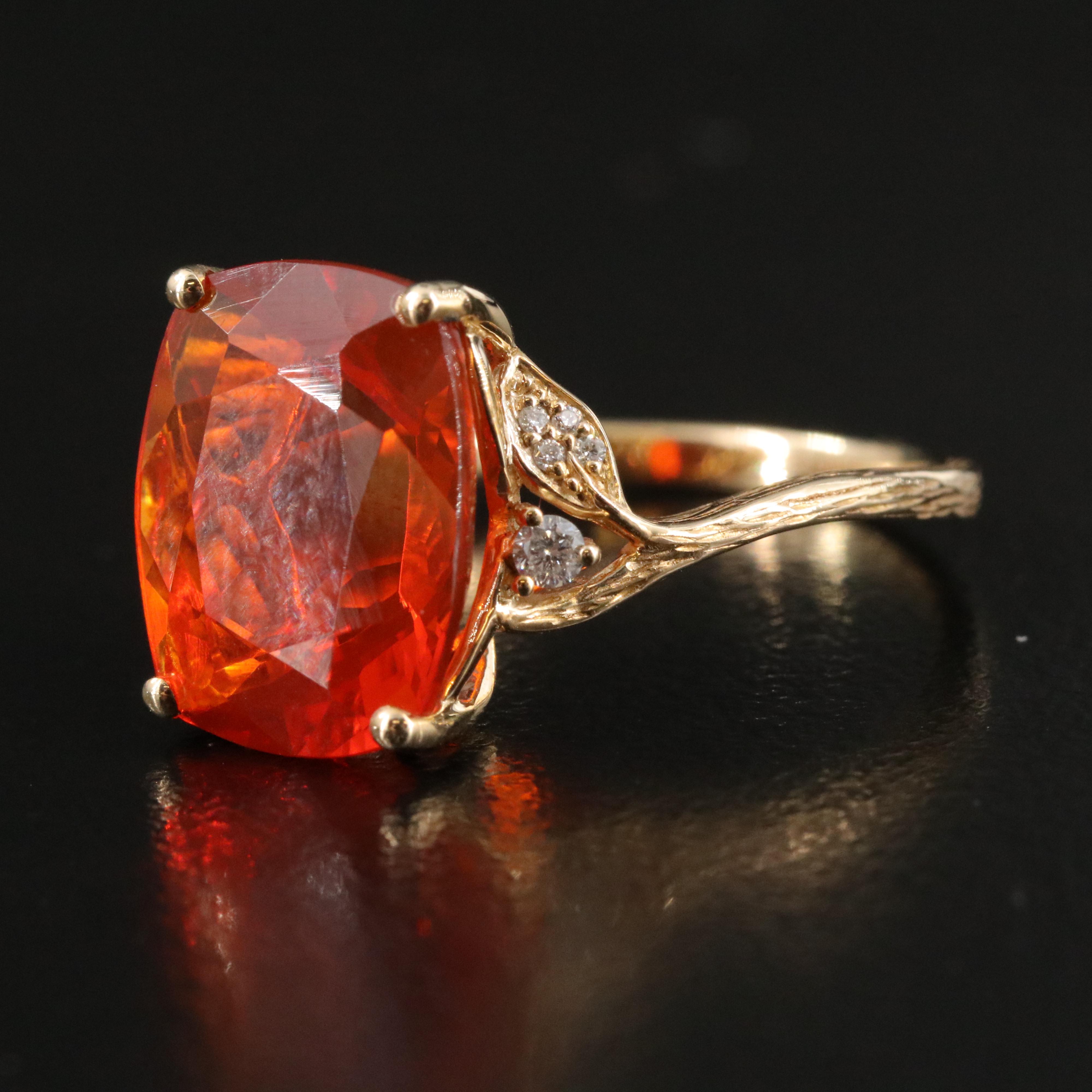 14K Fire Opal and Diamond Ring | EBTH