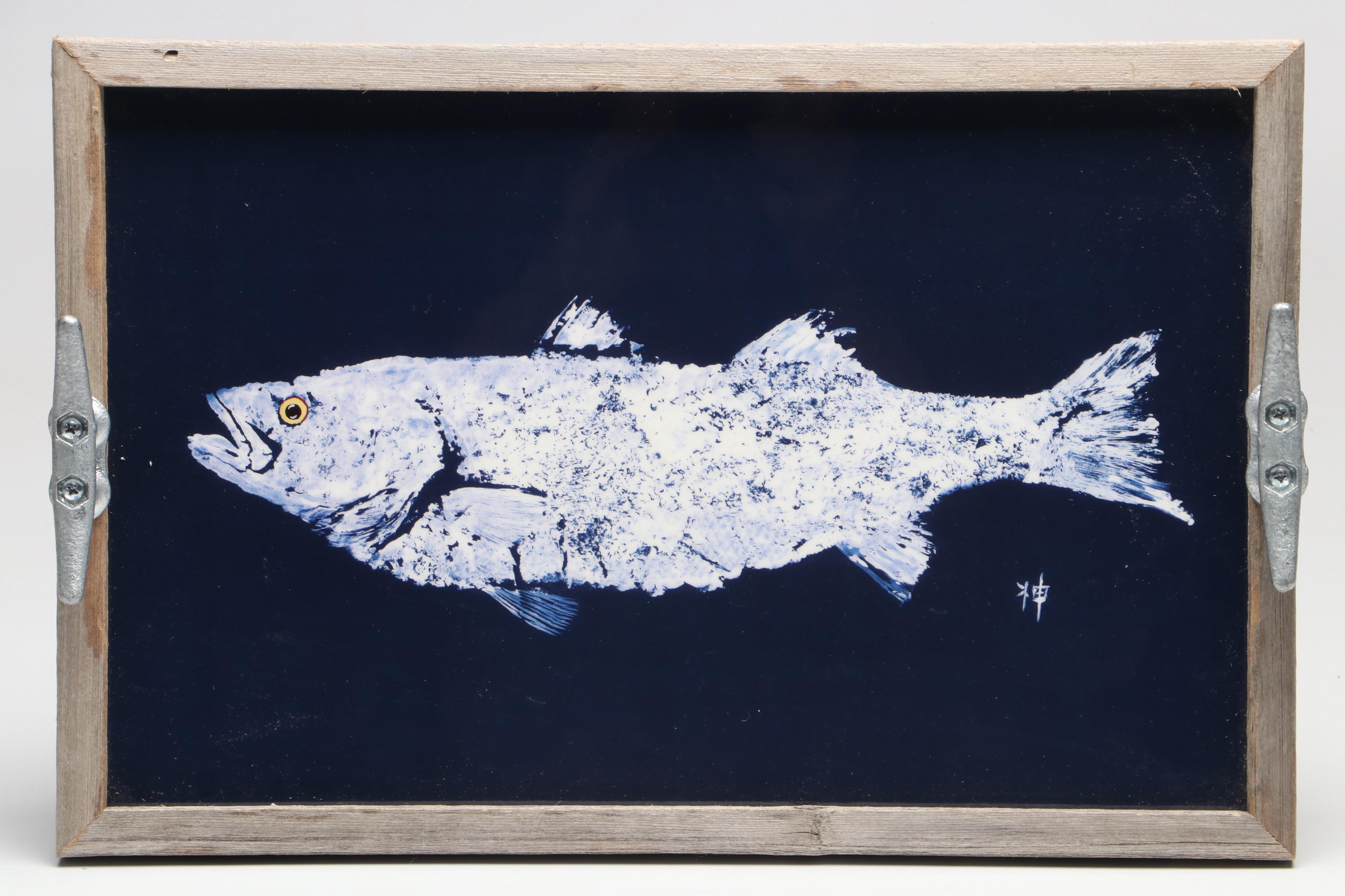 Fishaye Trading Company Japanese Sea Bass Motif Melamine Handled Tray ...