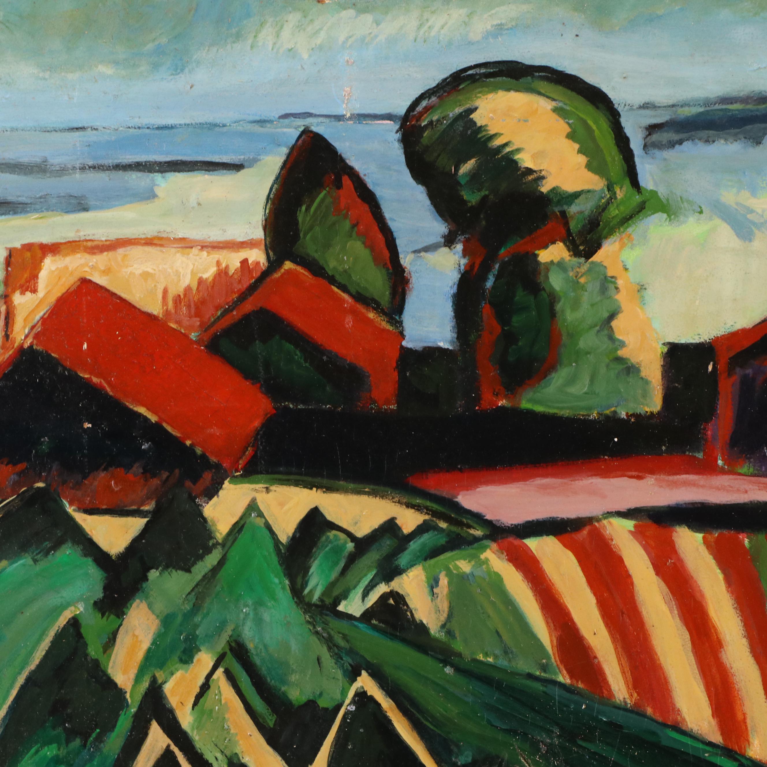 Oil Painting After Karl Schmidt-Rottluff "Village on the Sea," 1970 ...