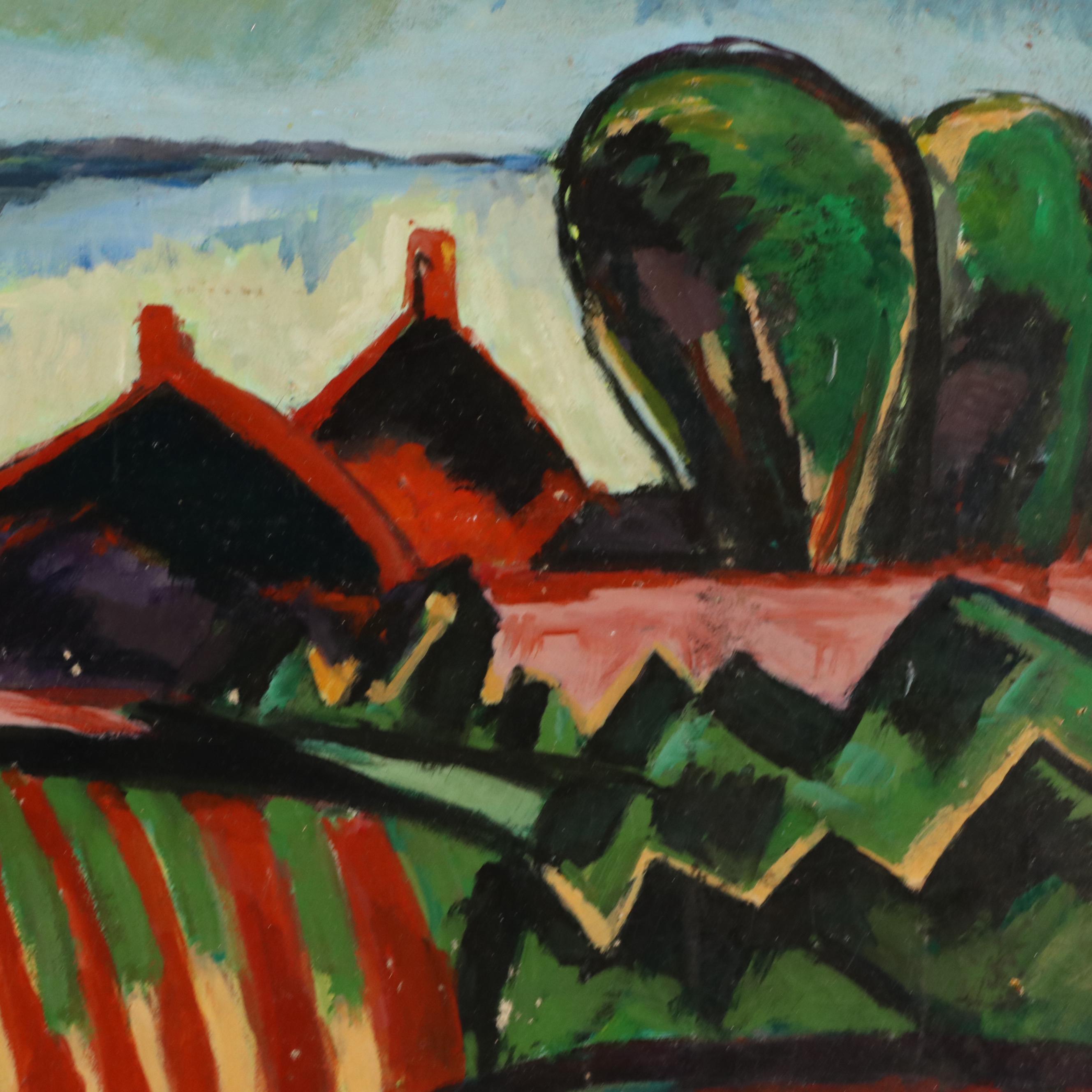 Oil Painting After Karl Schmidt-Rottluff "Village on the Sea," 1970 ...
