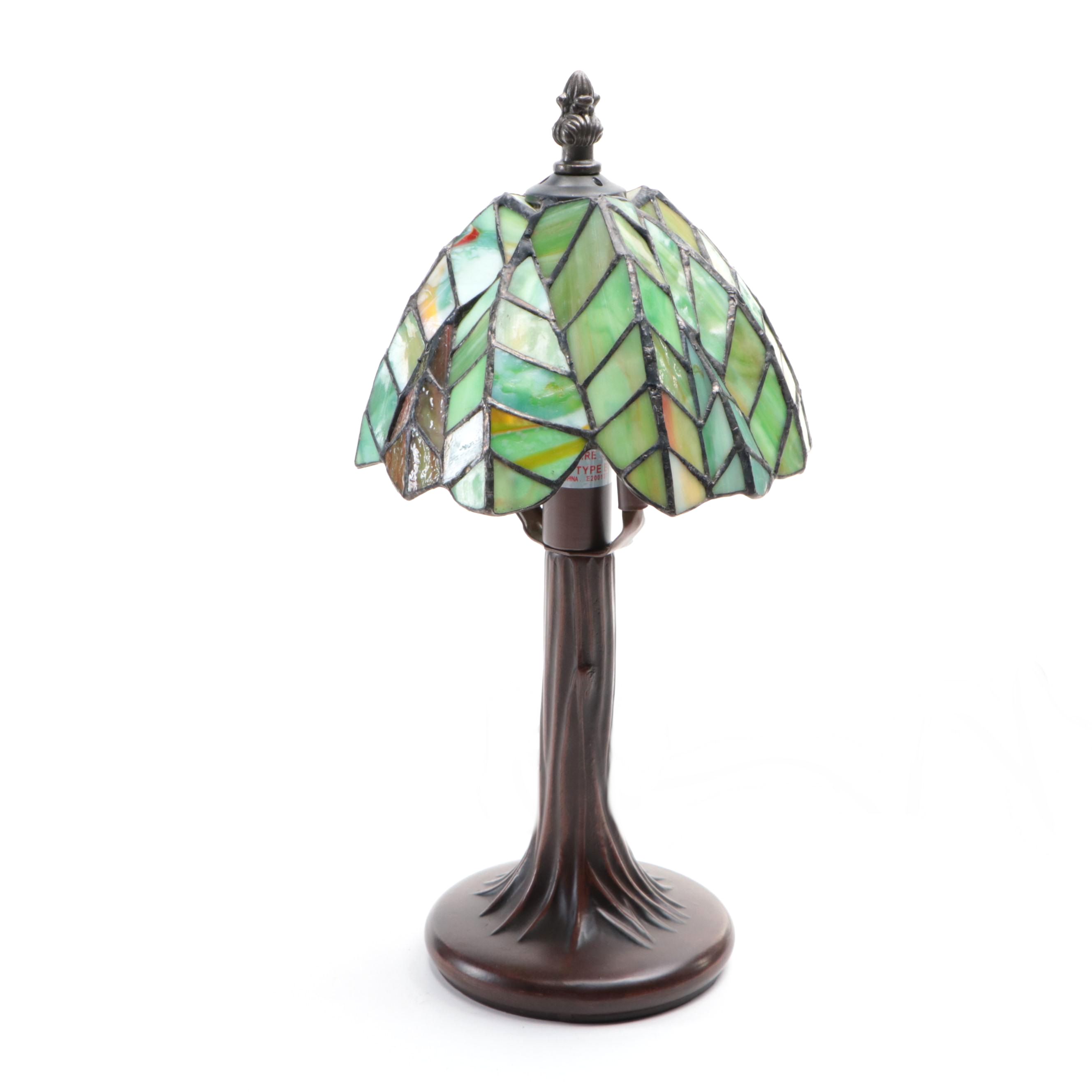 Bronzed Cast Metal Tree Lamp with Slag Glass Palm Tree Shade | EBTH