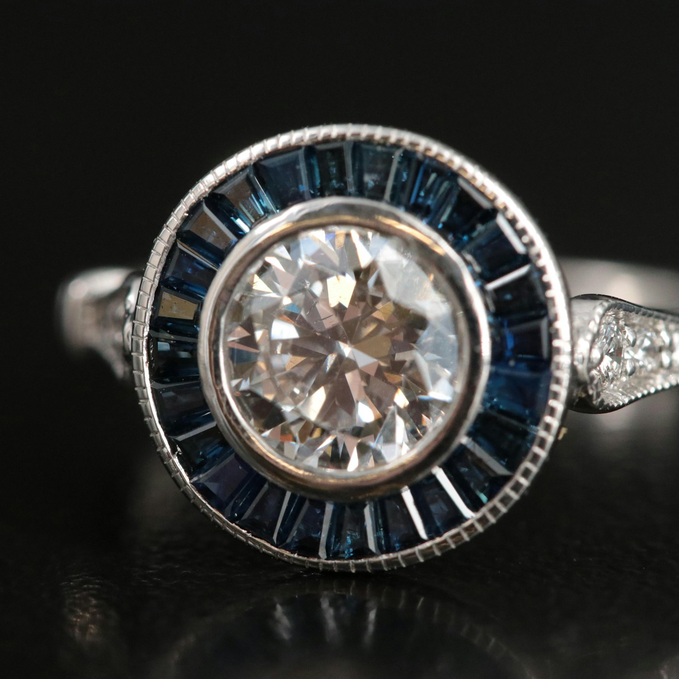 Vintage 14k 103 Ctw Diamond And Sapphire Ring With Lab Grown Center