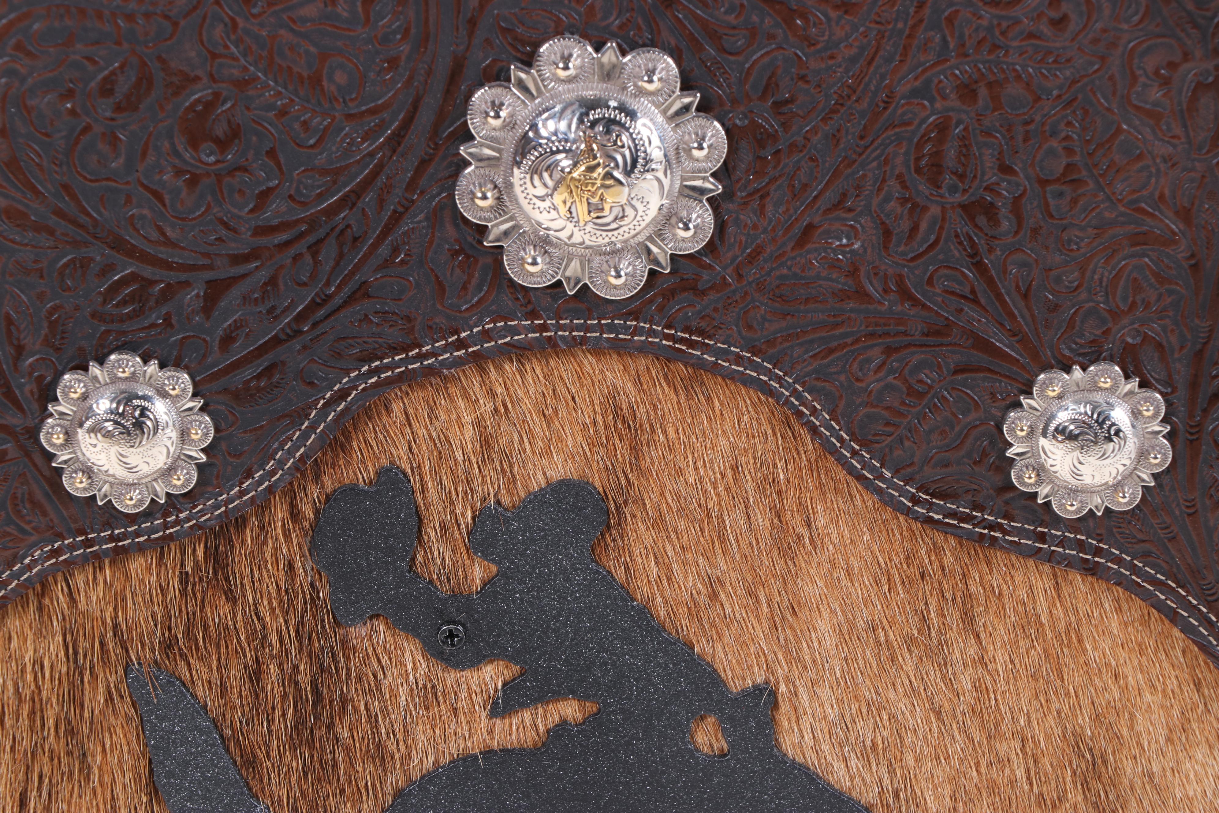 Pair of Western Style Wood, Tooled Leather, and Cowhide Saddle Stands ...