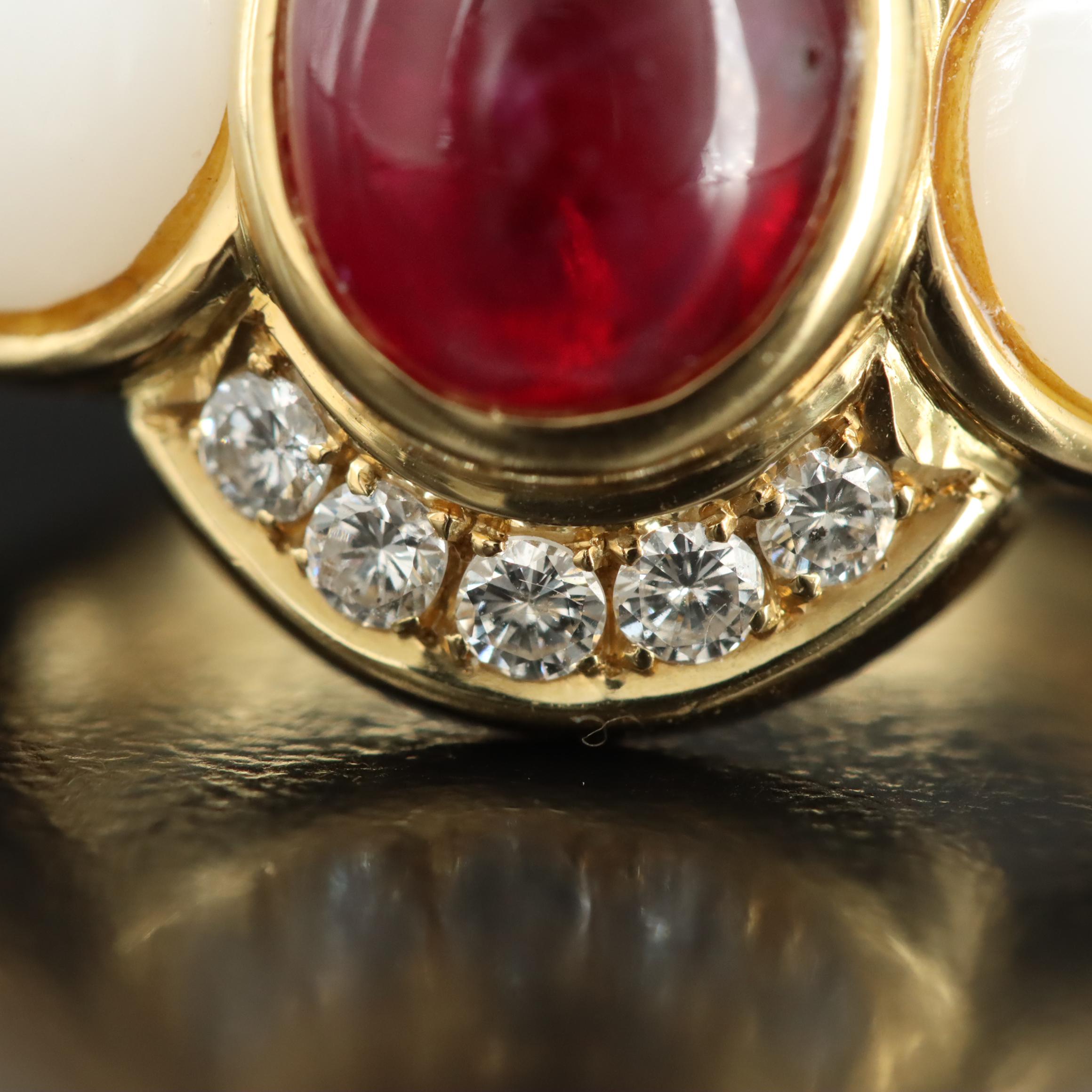 18K 3.96 CT Ruby, Diamond, and Mother of Pearl Ring | EBTH