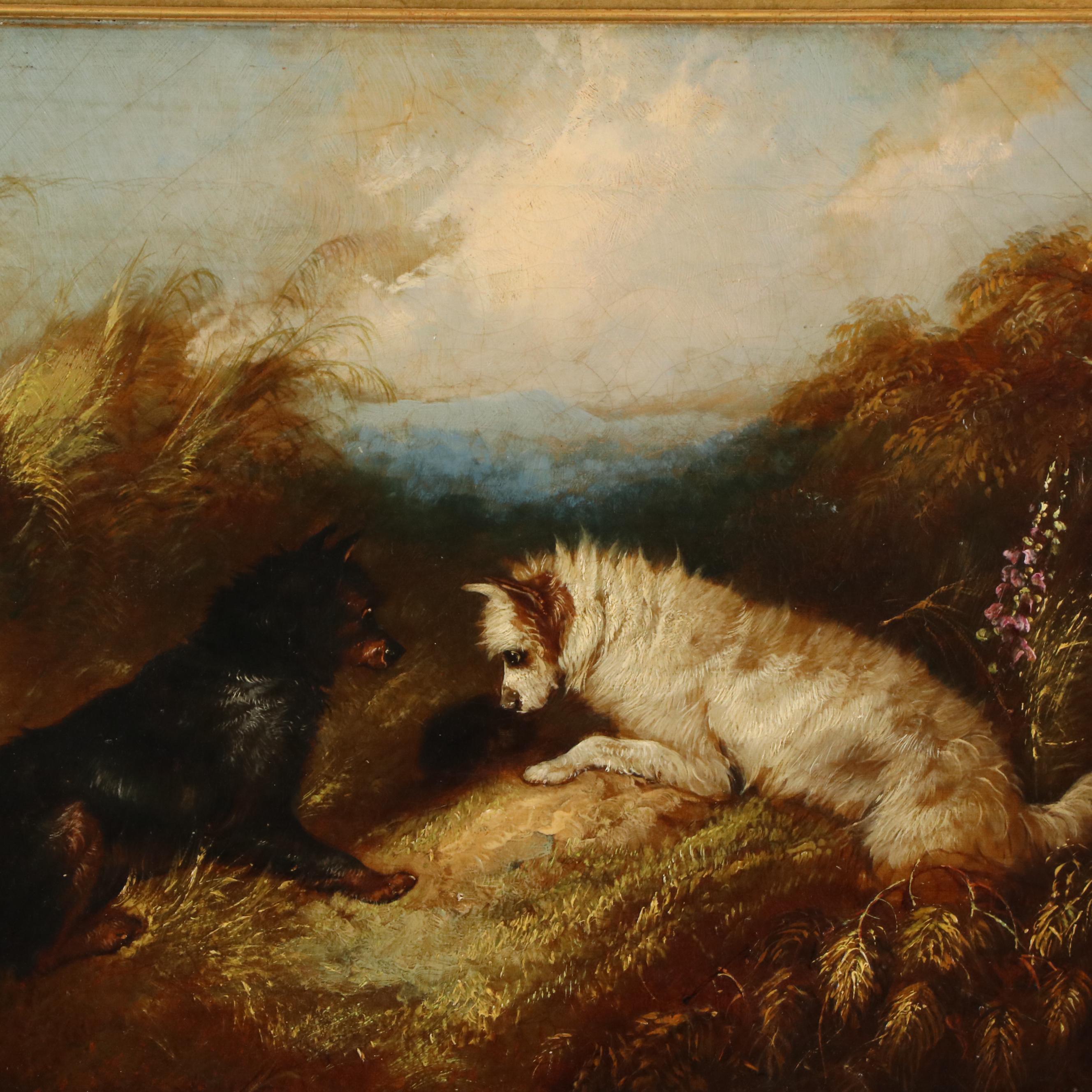 British Oil Painting of Two Terriers, 19th Century | EBTH