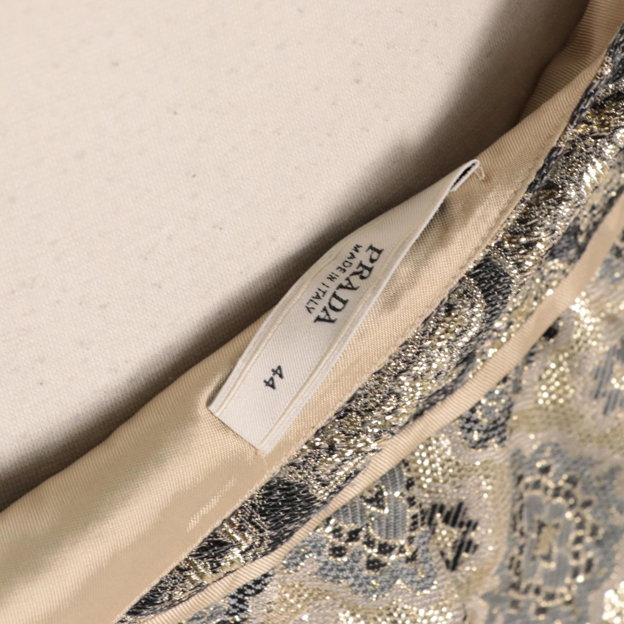 Prada Ruffled Silk Brocade Front Snap Flare Skirt | EBTH