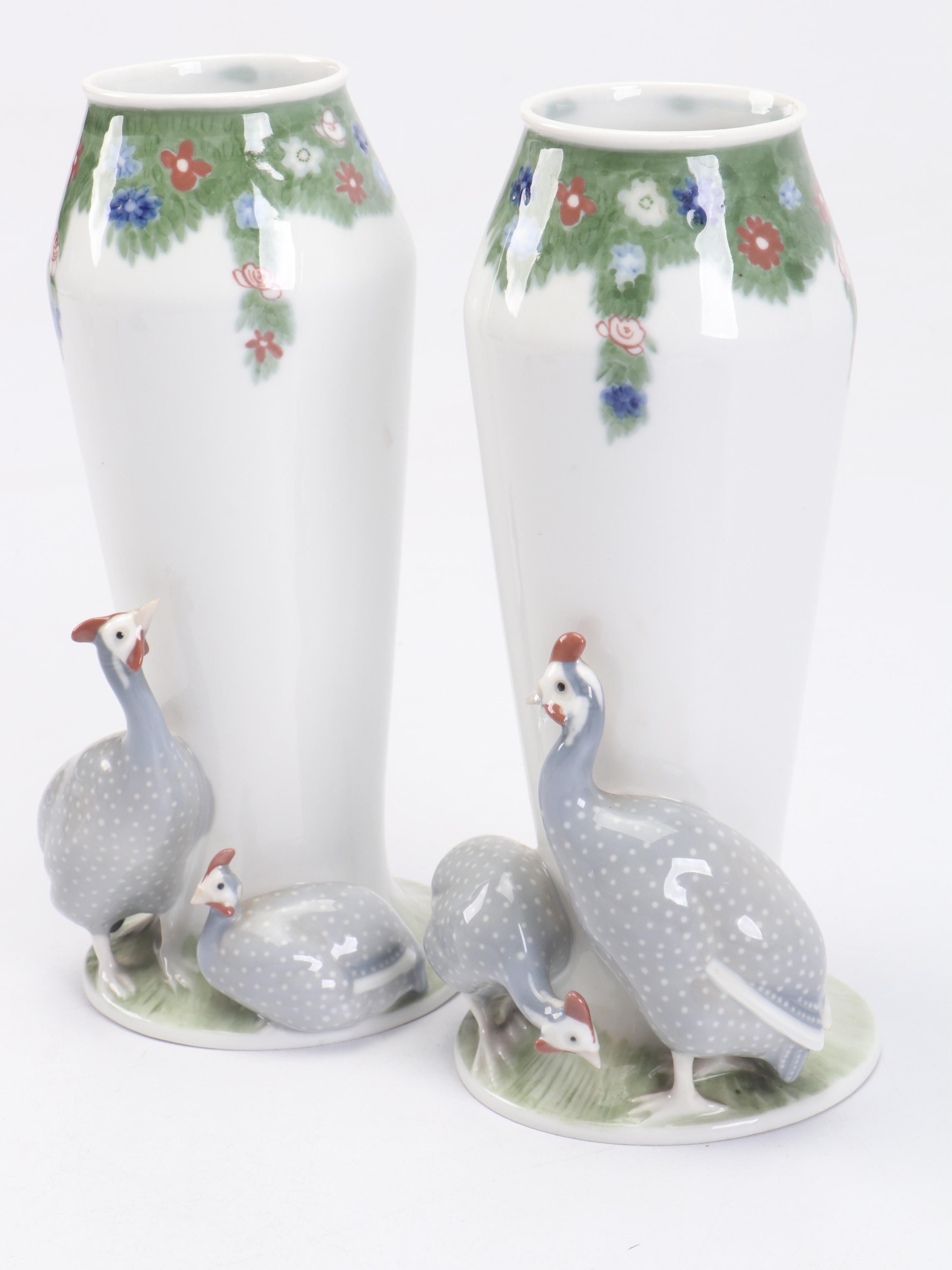 Metzler & Ortloff Porcelain Vases with Guinea Fowl Figures, 1890–1945 ...