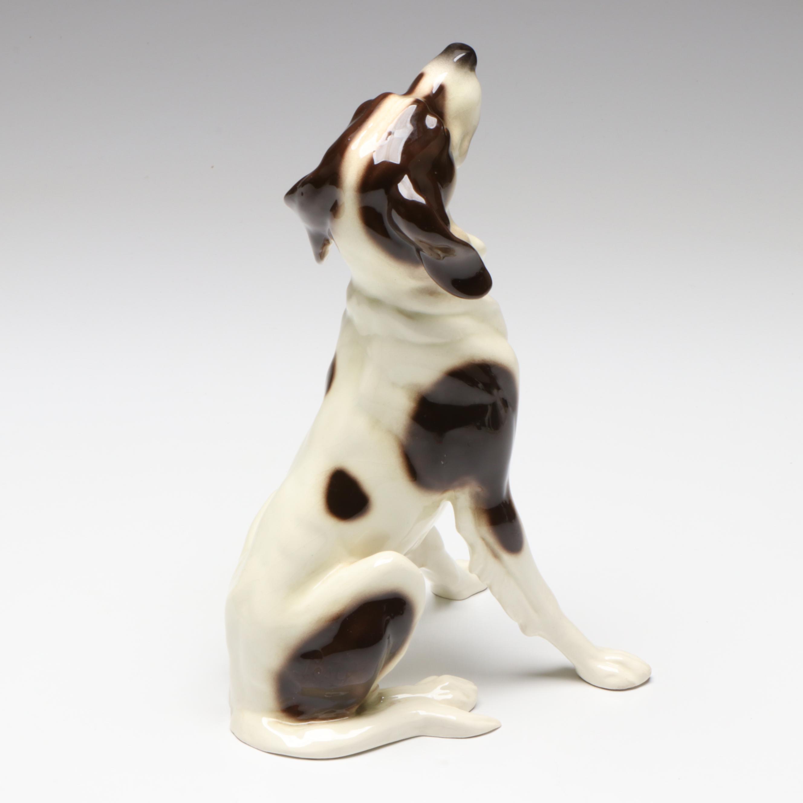 Austrian Goldscheider Porcelain Seated Hound with Other Ceramic Dog | EBTH