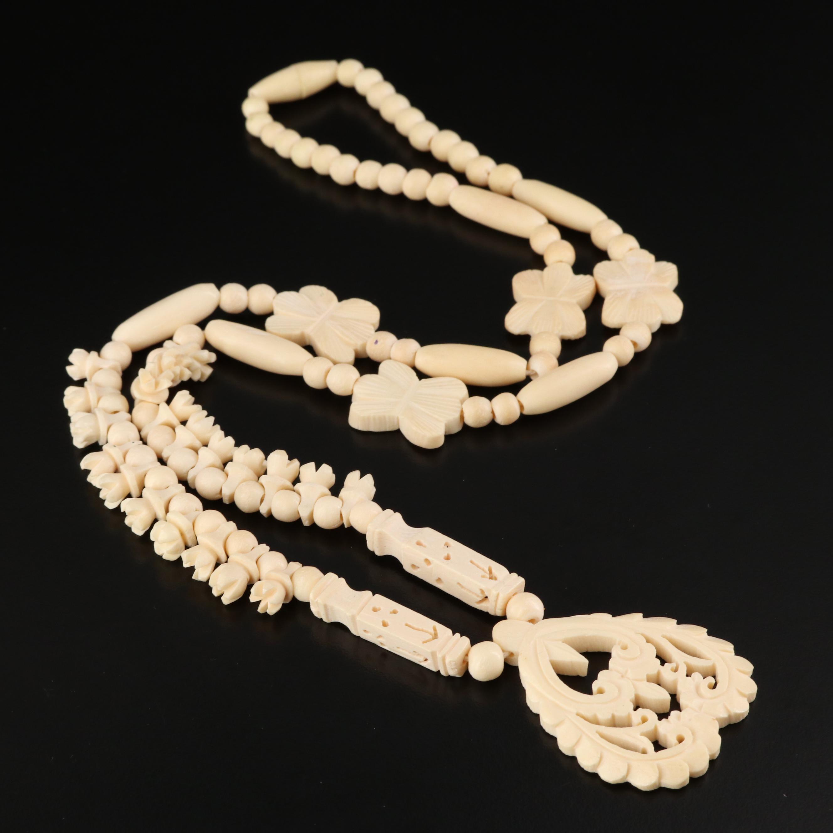Carved and Beaded Bone Necklace | Everything But The House