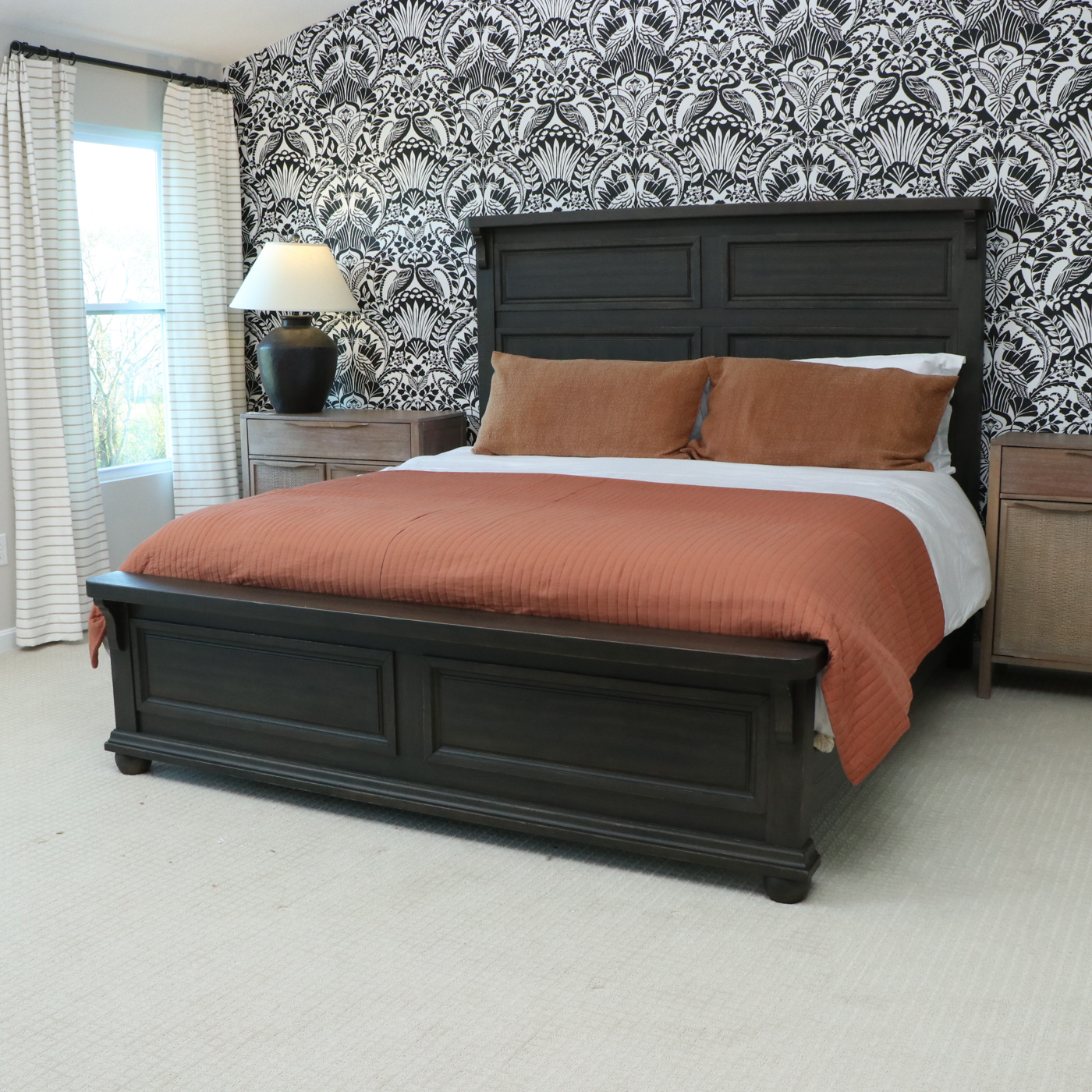 Stained Wood King Panel Bed, Mattress and Foundations | EBTH