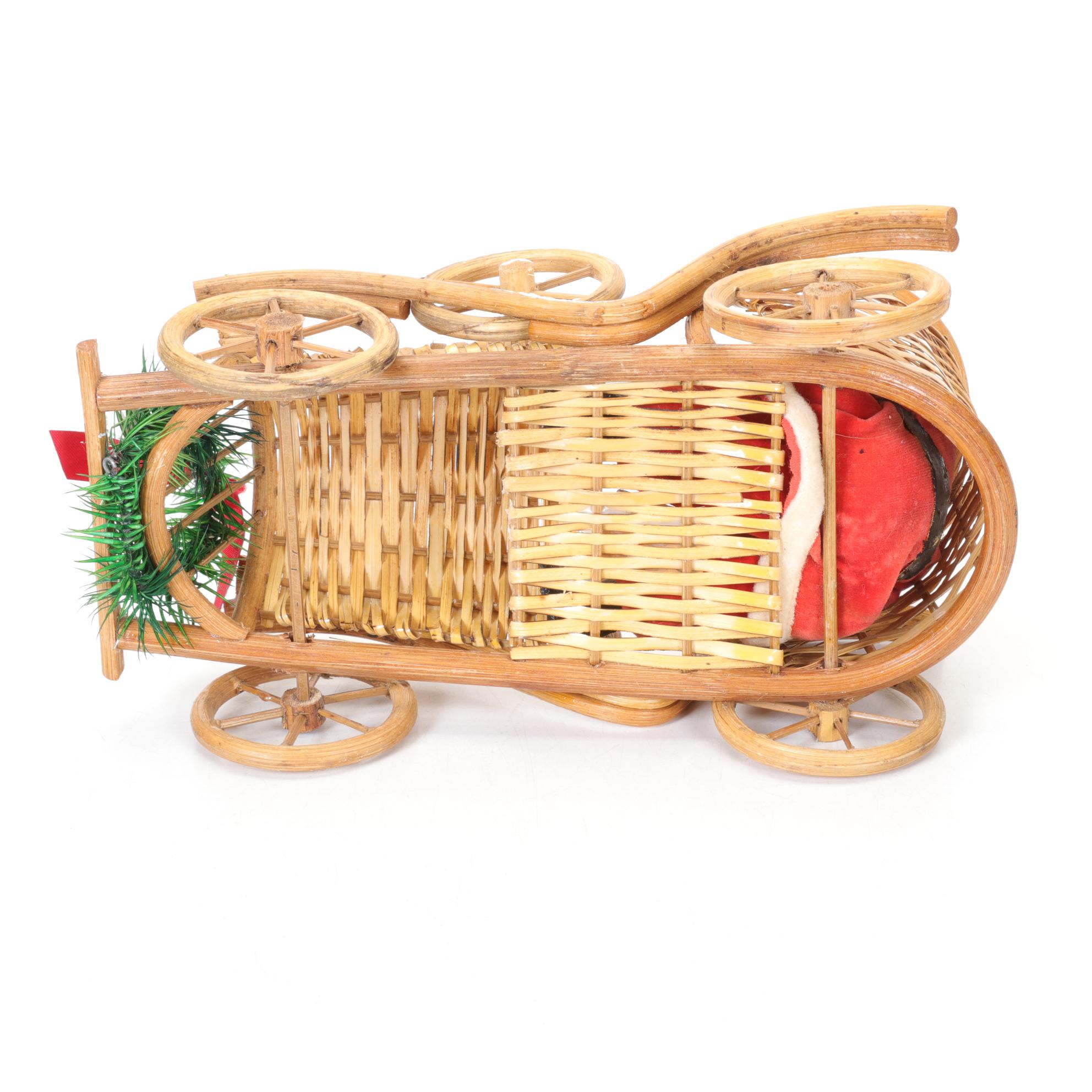 Santa Claus Driving Wicker Cars Figurines | Everything But The House