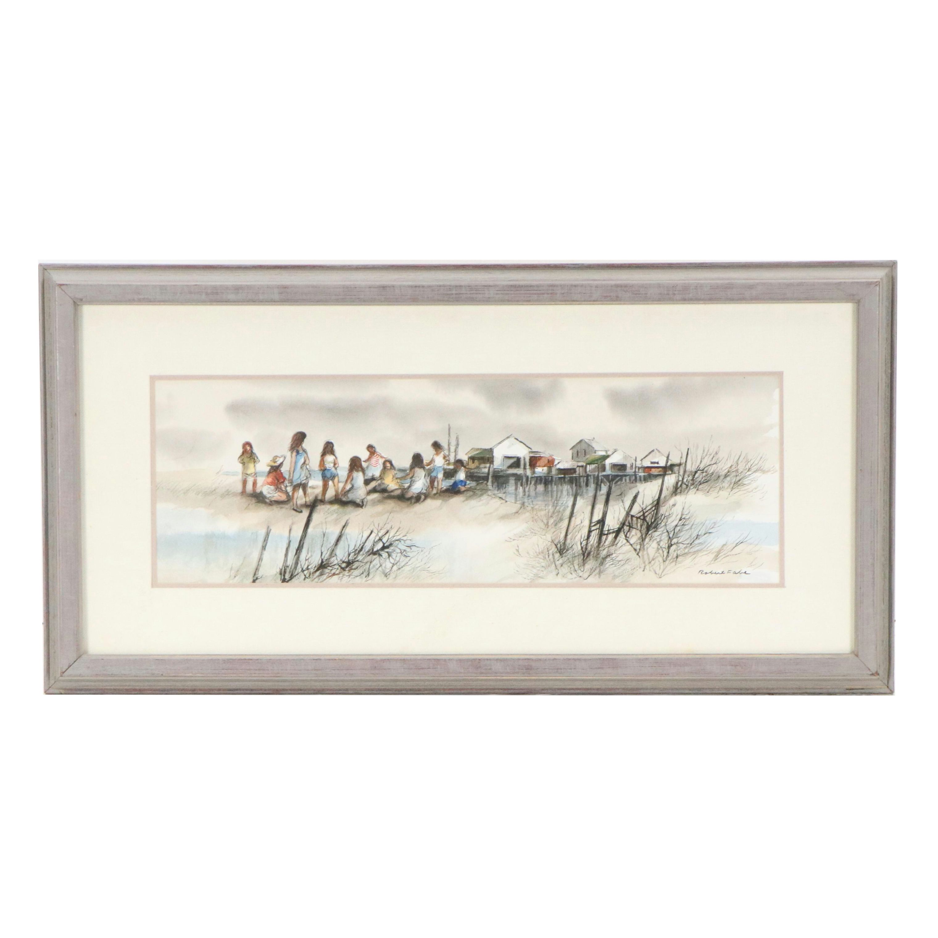 Robert Fabe Watercolor of Women on the Beach, Late 20th Century | EBTH