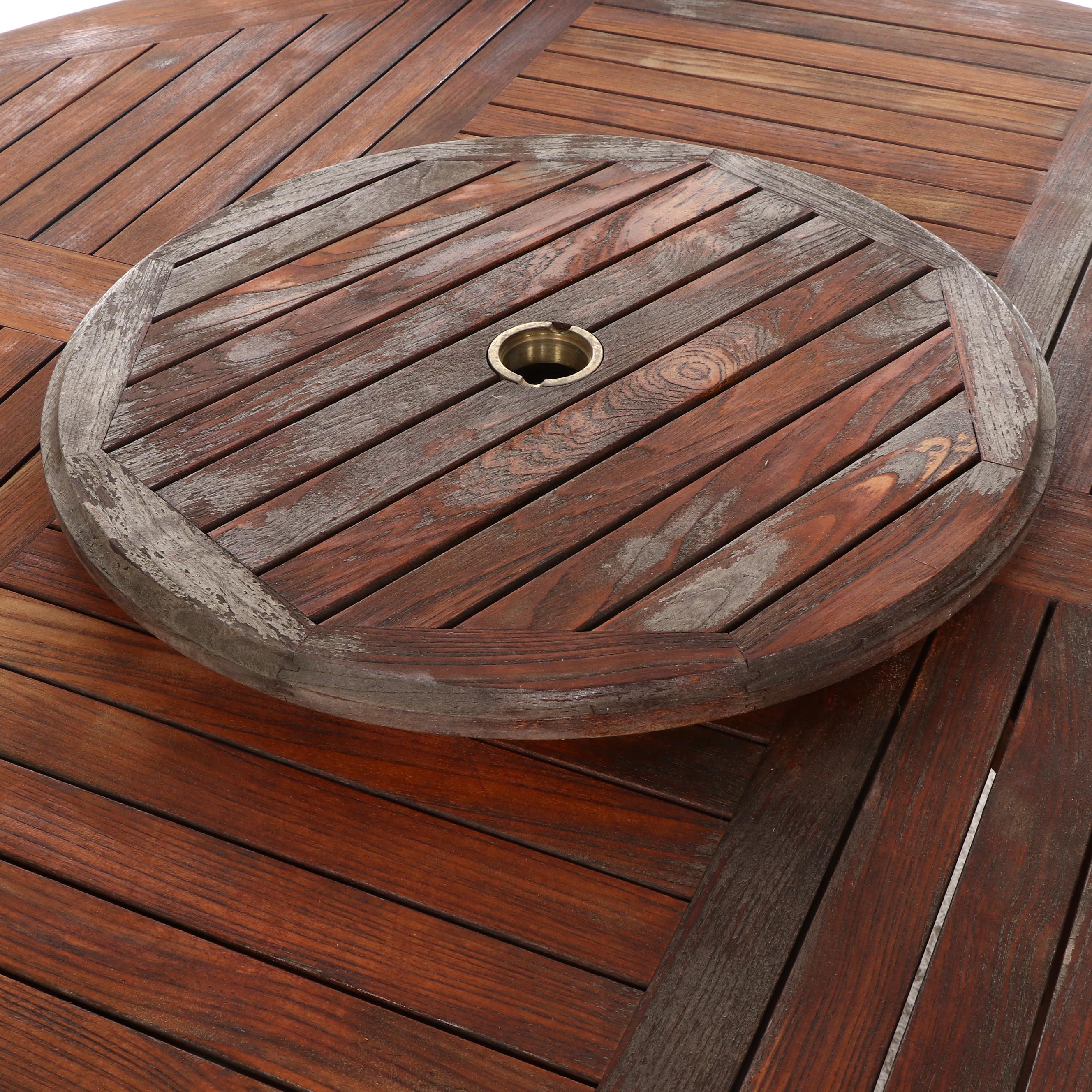 Frontgate Seven-Piece Teak Patio Dining Set with Umbrella and Sunbrella Cushions | EBTH