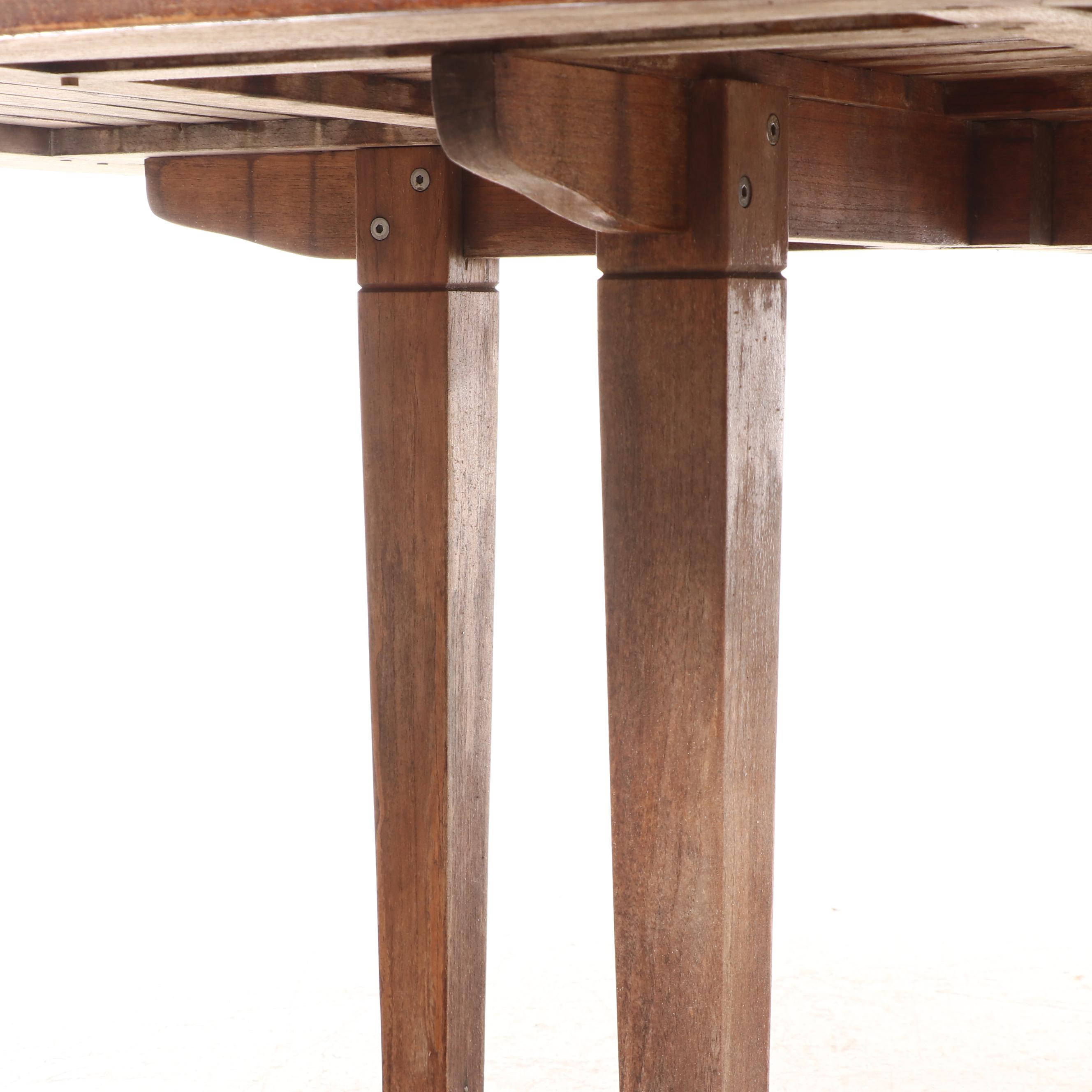 Frontgate Seven-Piece Teak Patio Dining Set with Umbrella and Sunbrella Cushions | EBTH