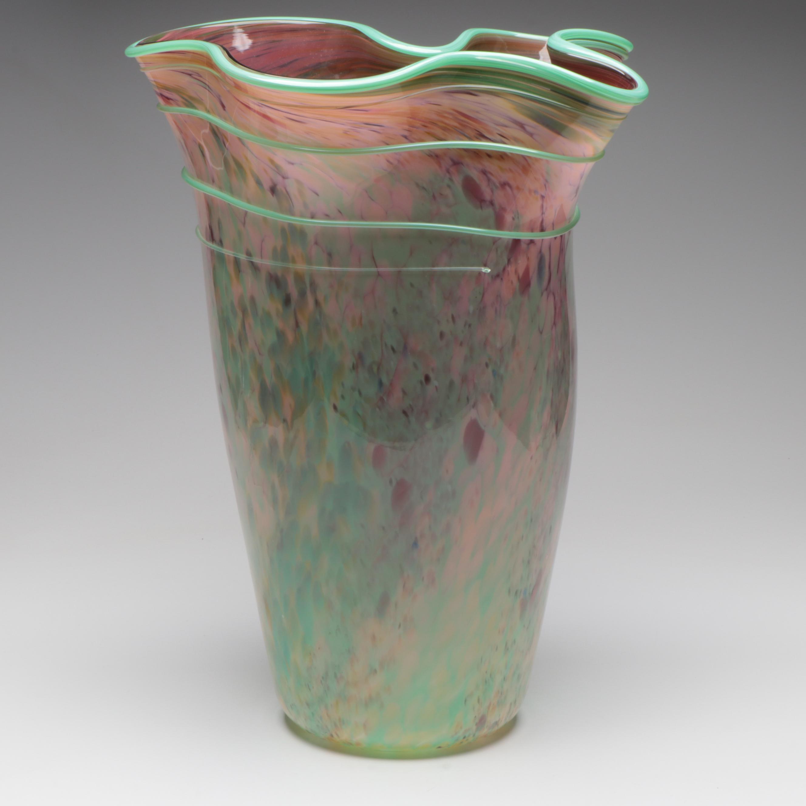Handblown Threaded Art Glass Vase | EBTH
