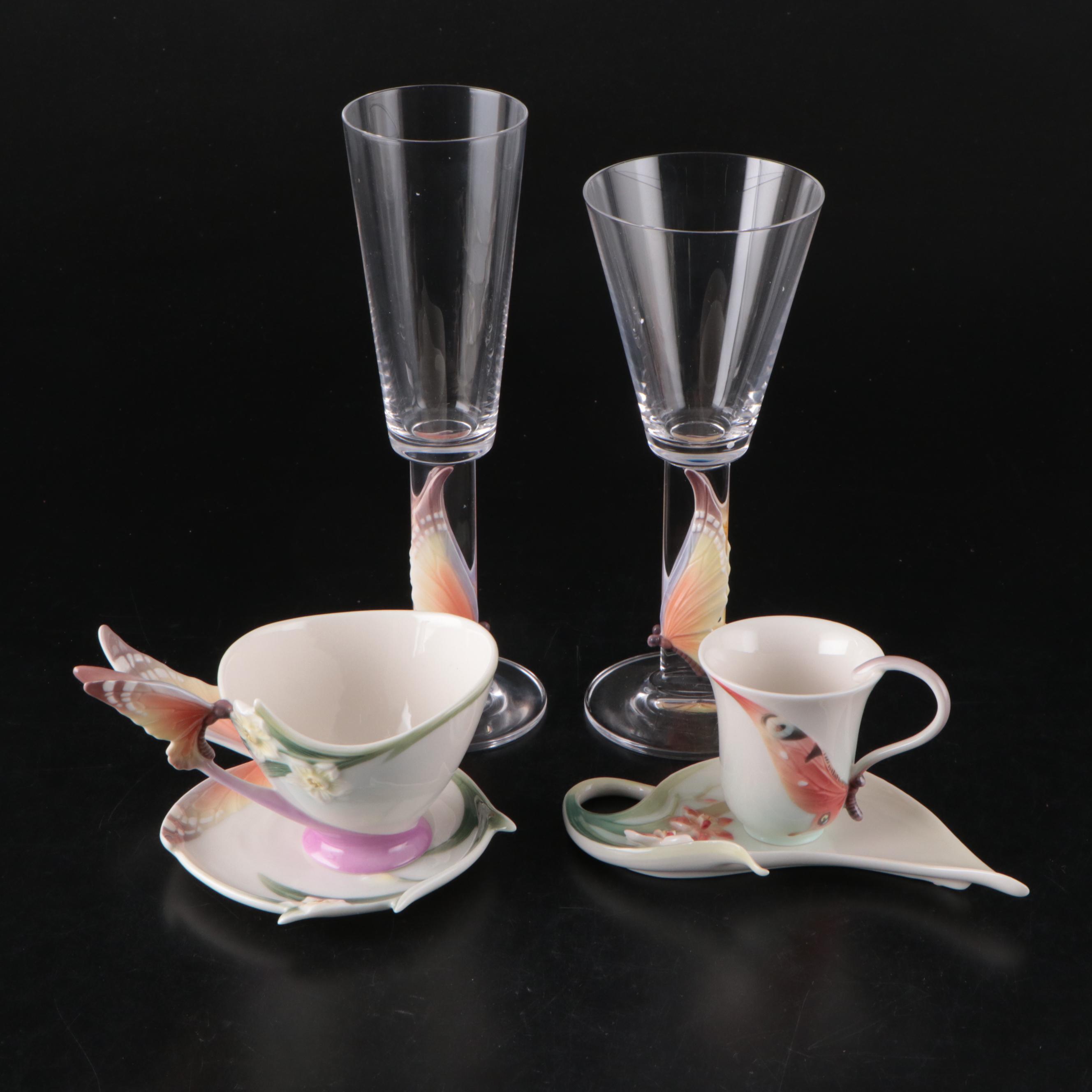 Franz Butterfly Teacups and Stemware | EBTH