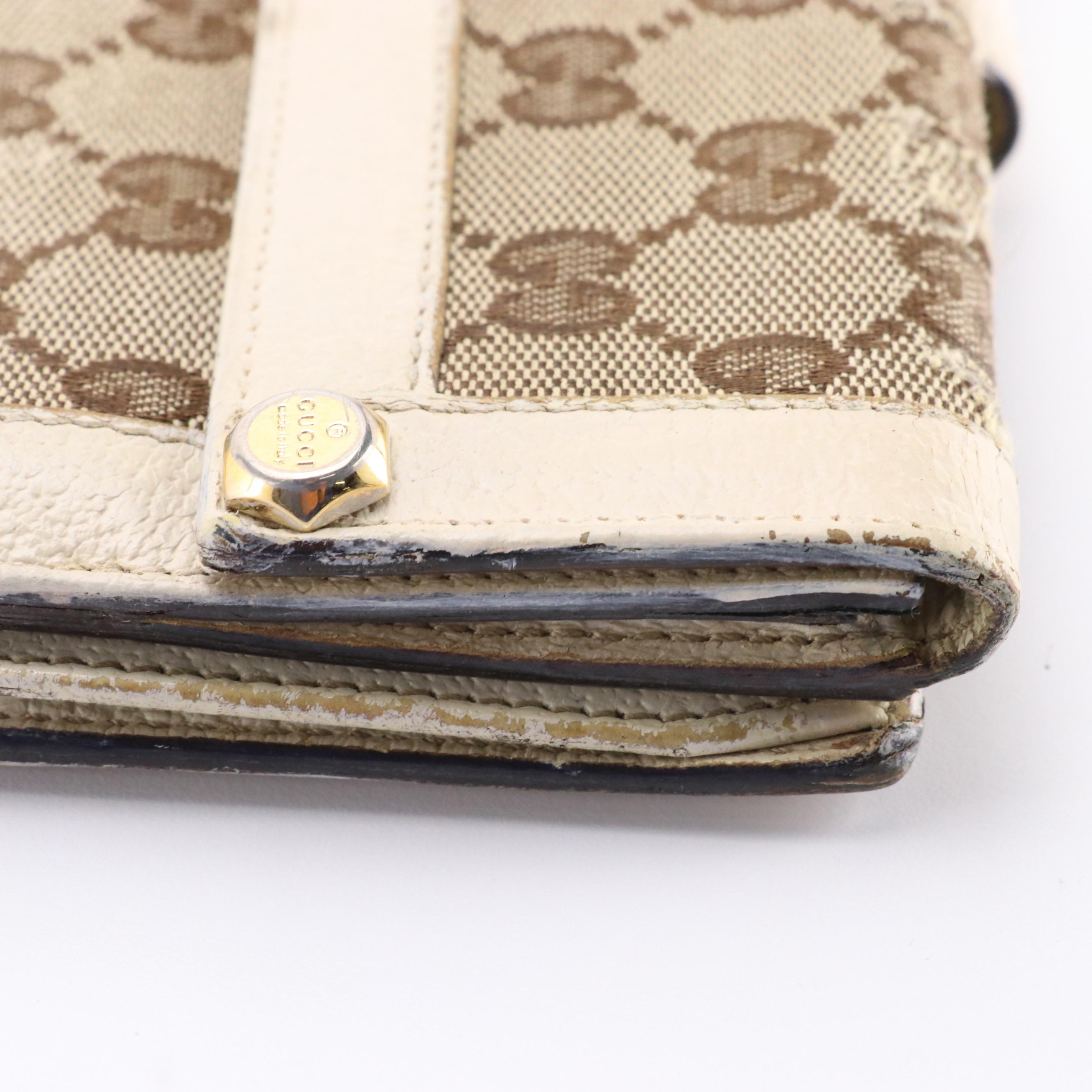 Gucci Long Wallet in Brown Monogram Canvas and White Leather | EBTH