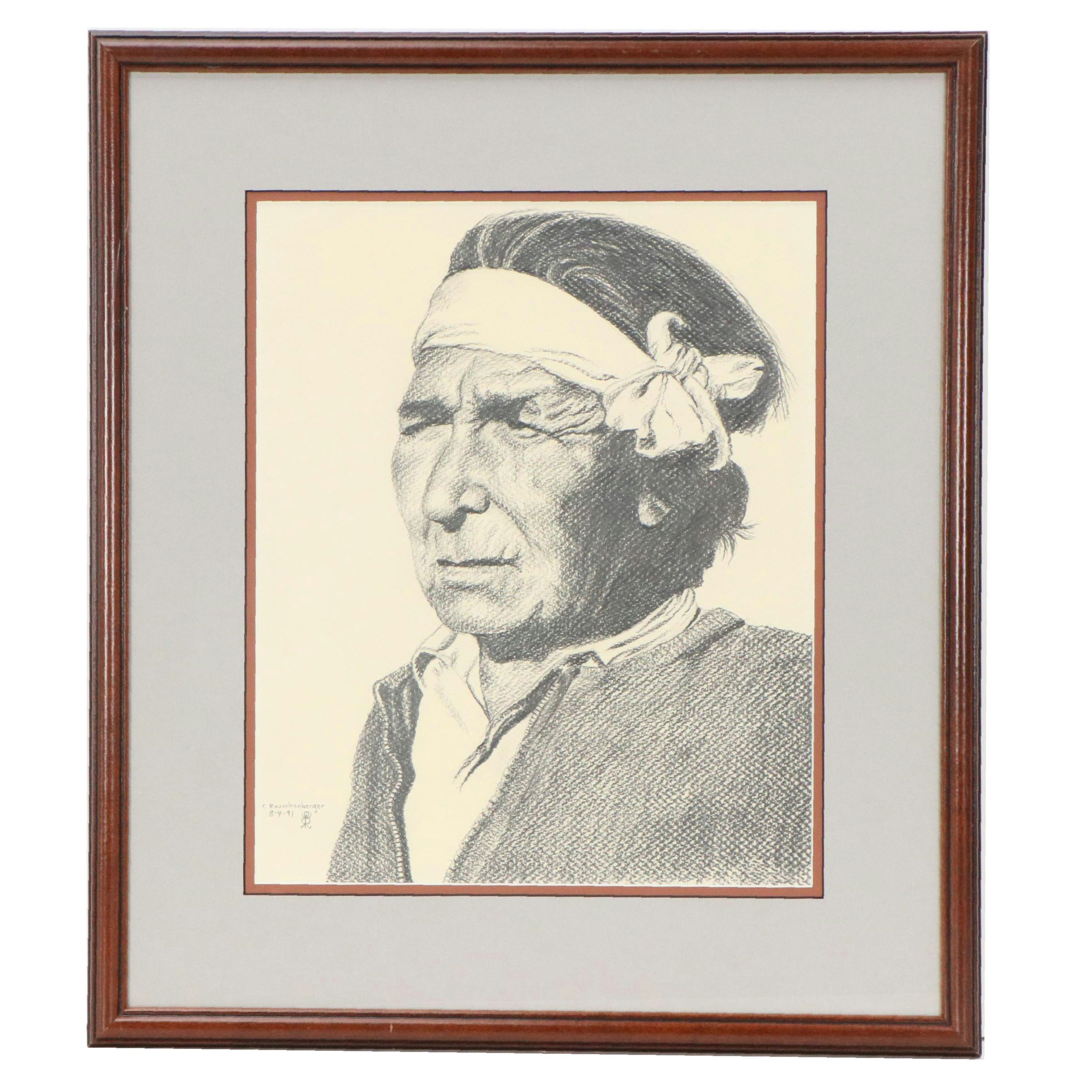 Graphite Portrait of Native American Man, 1991 | EBTH