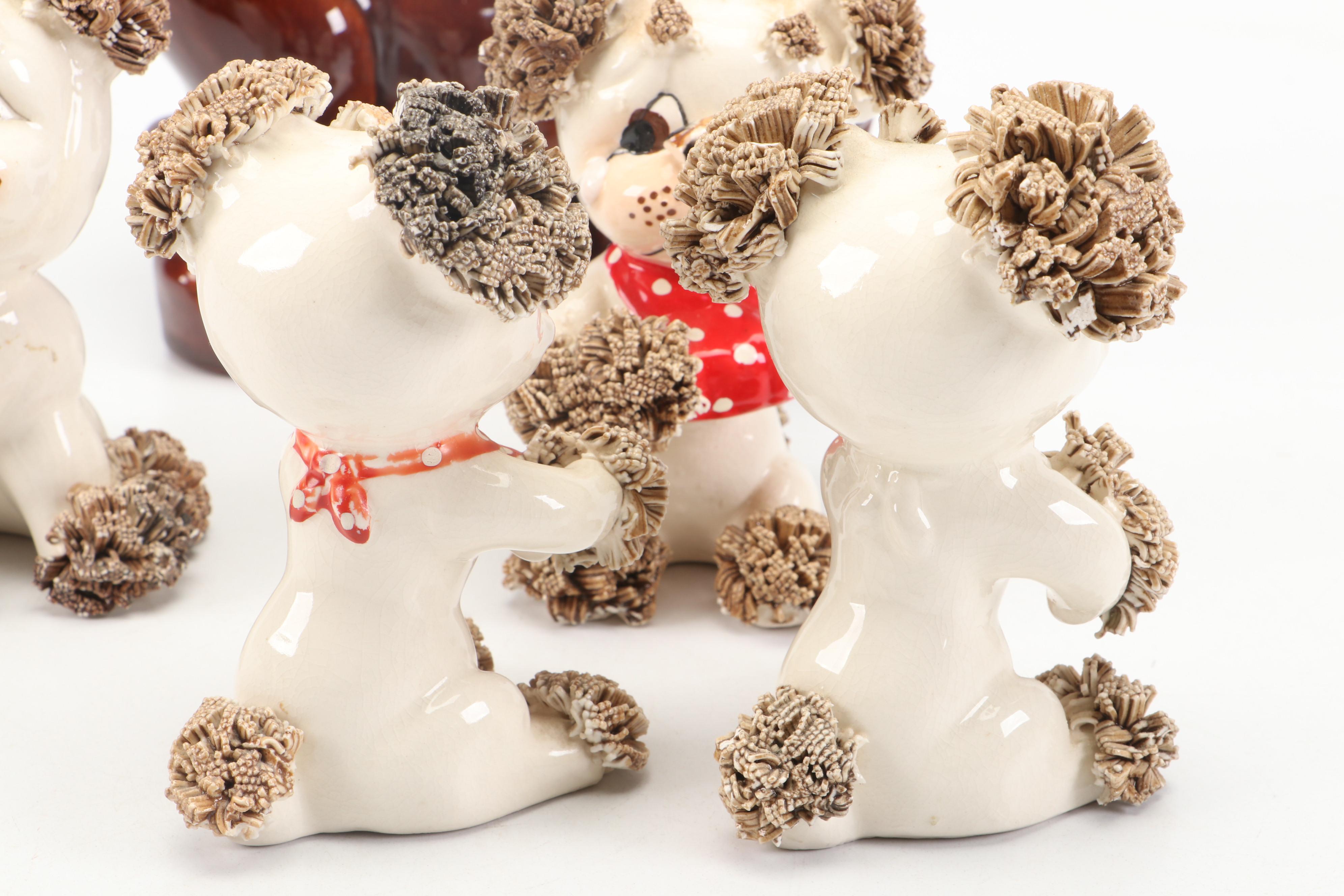 Lefton Ceramic Spaghetti Dogs with Dog Planter and Chalkware Wall Busts ...