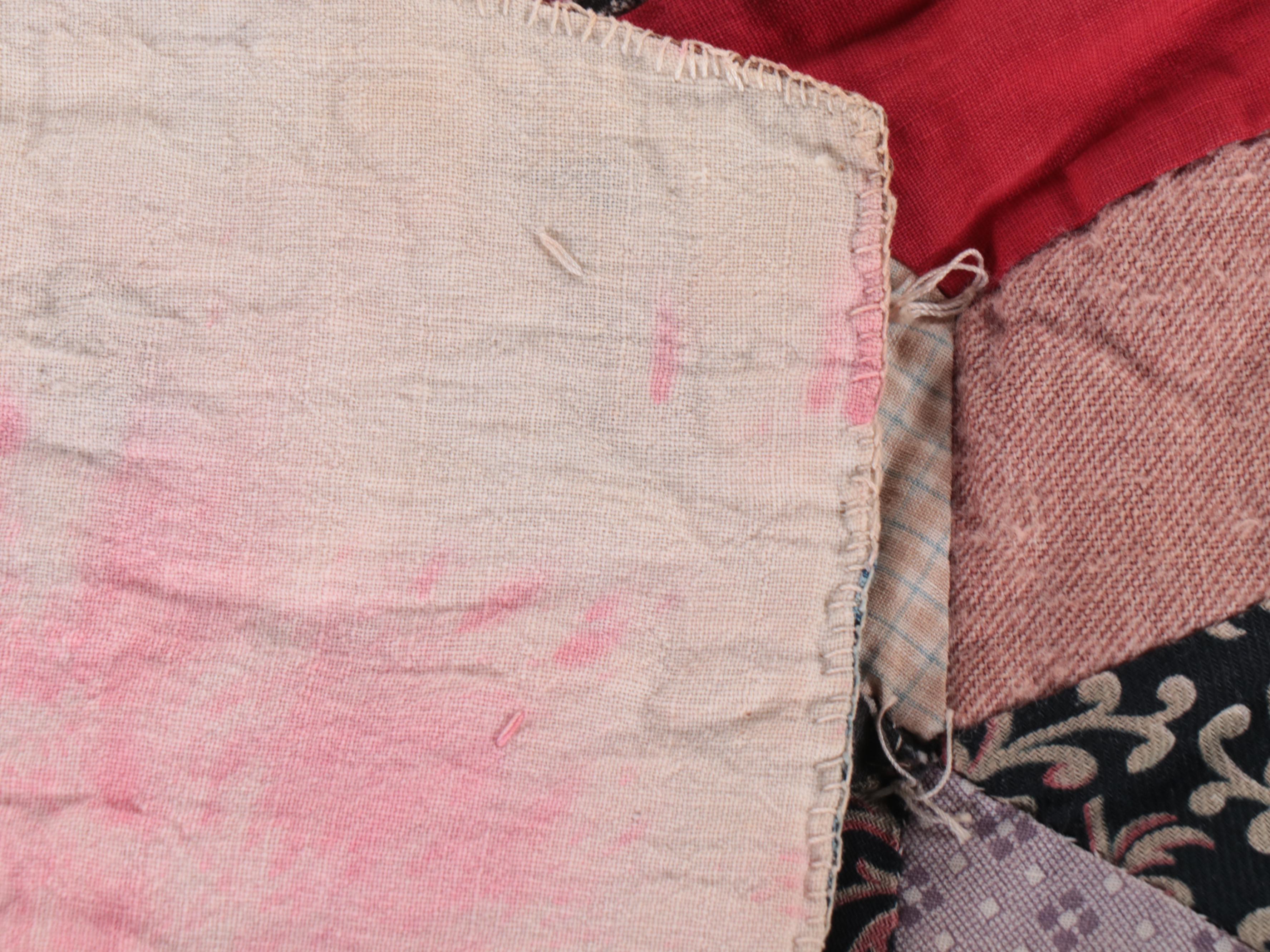 Hand-Stitched and Tied "Tumbling Blocks" Pieced Fabric Quilt | EBTH