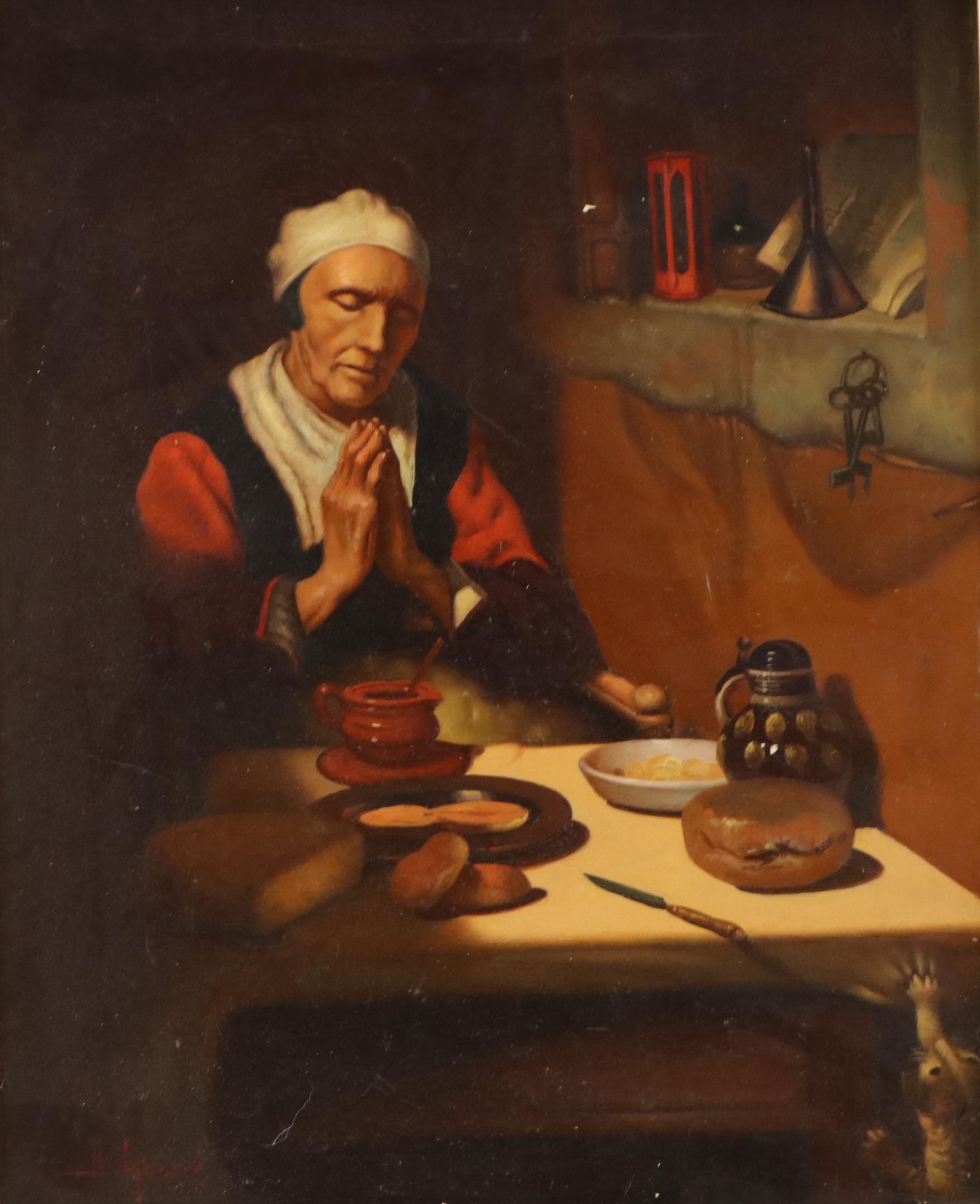 Henry Gerard Oil Painting After Nicolaes Maes "The Never-Ending, Prayer ...