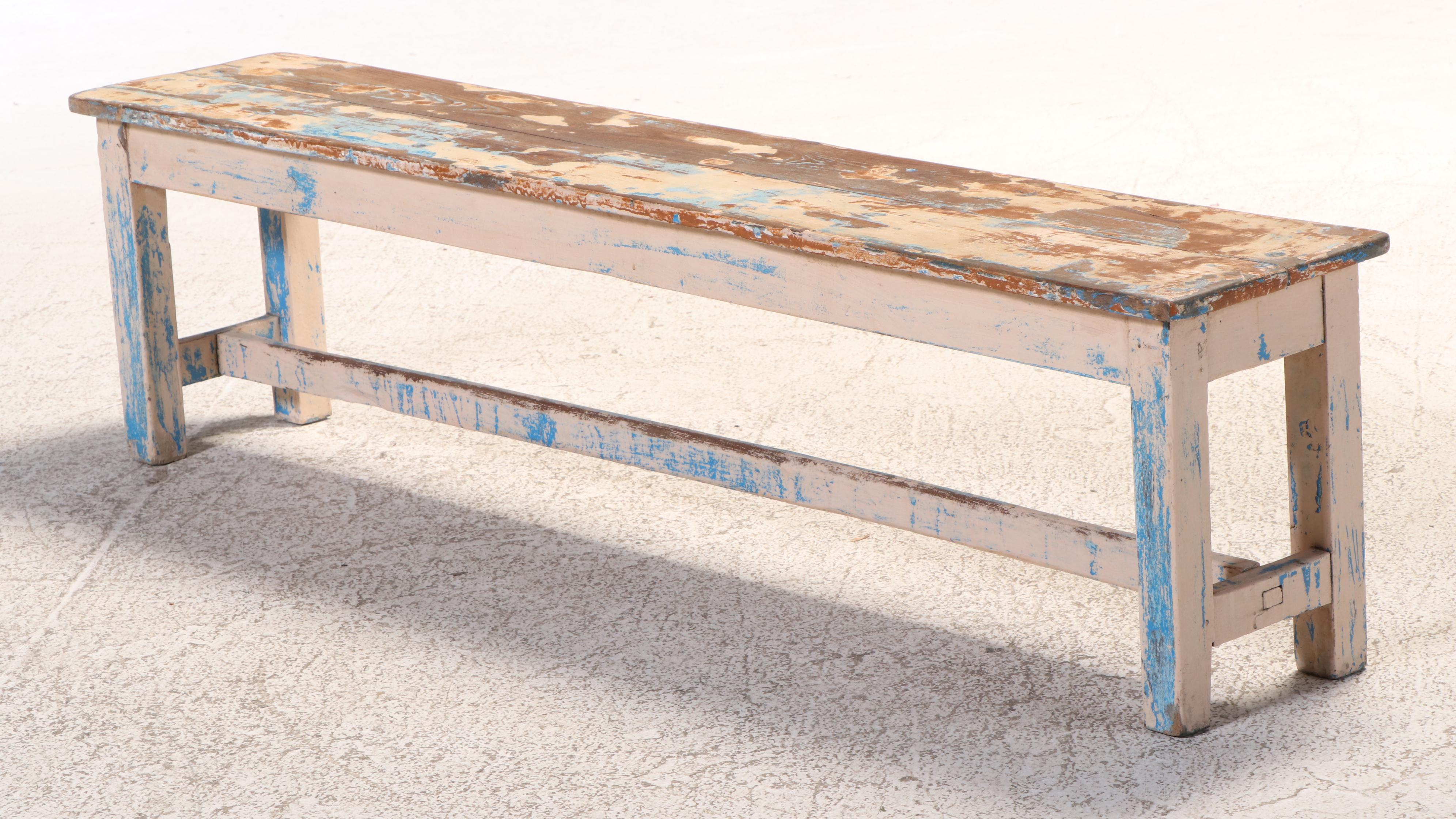Rustic Polychromed Plank-Top Bench | EBTH