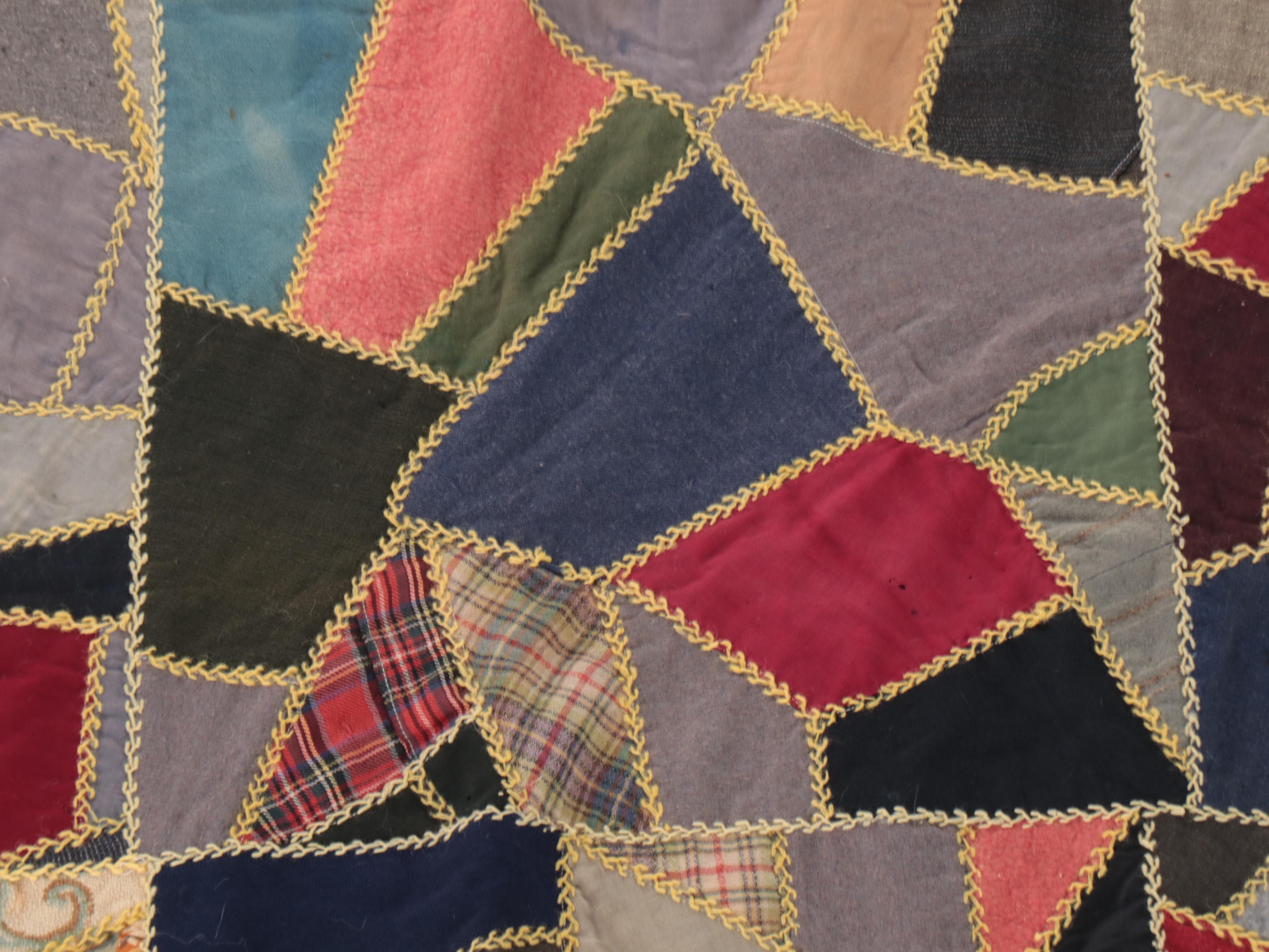 Handcrafted "Crazy Quilt" Embroidered and Pieced Fabric Quilt | EBTH