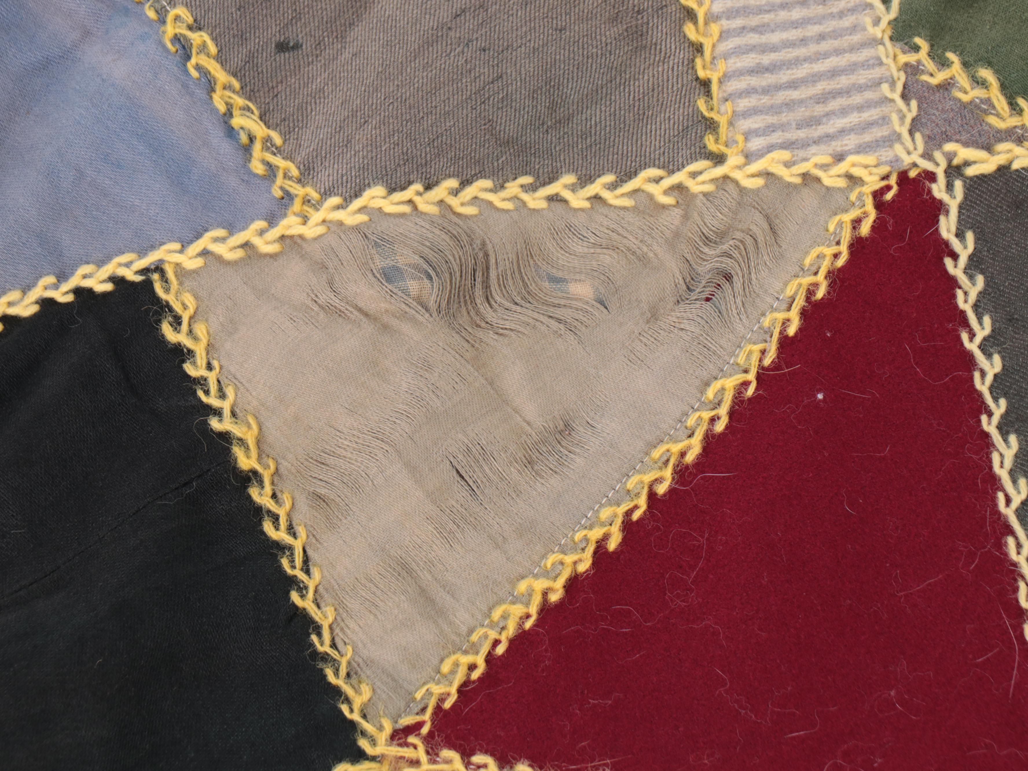 Handcrafted "Crazy Quilt" Embroidered and Pieced Fabric Quilt | EBTH