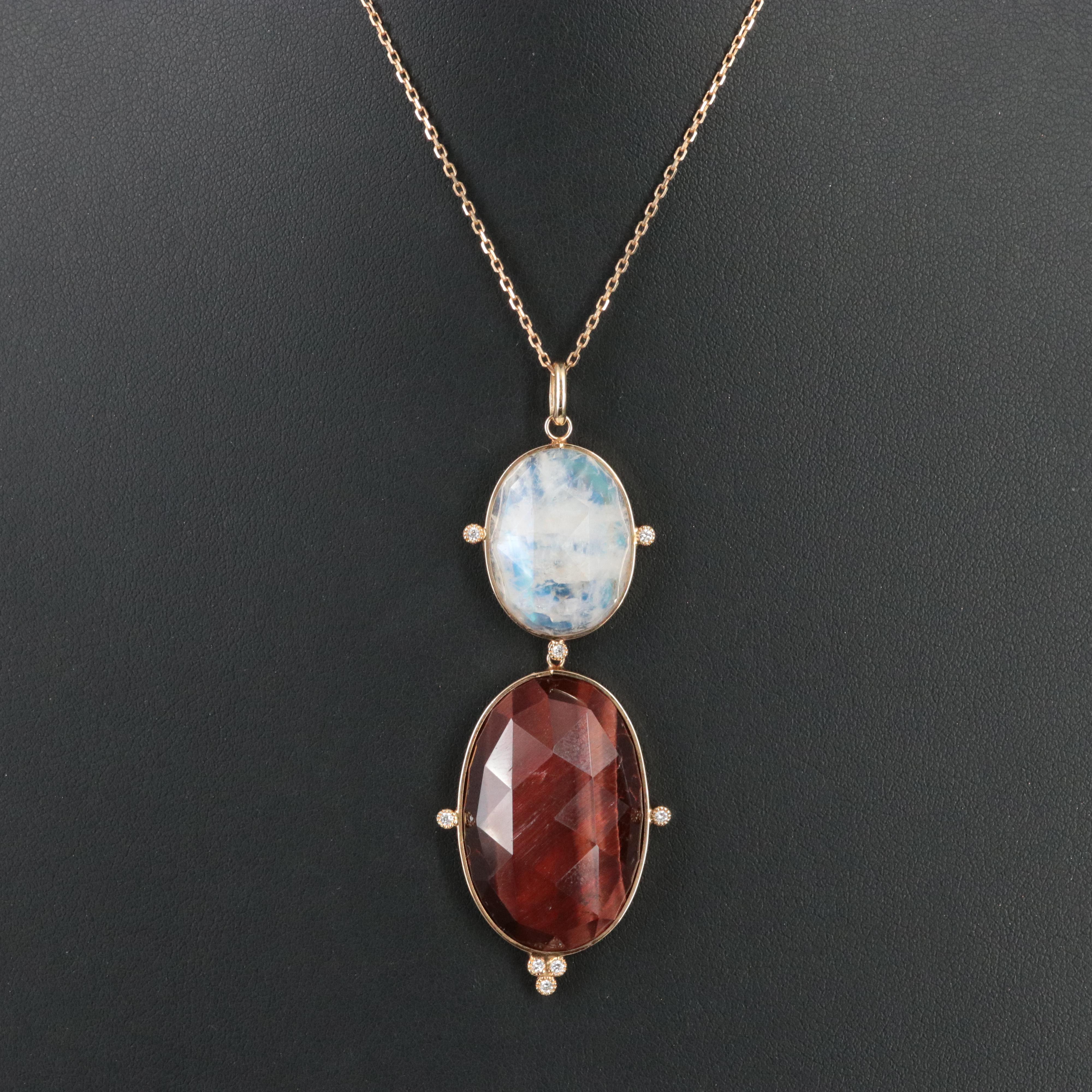 Getana 14K Tiger's Eye, Rainbow Moonstone and Diamond Necklace ...