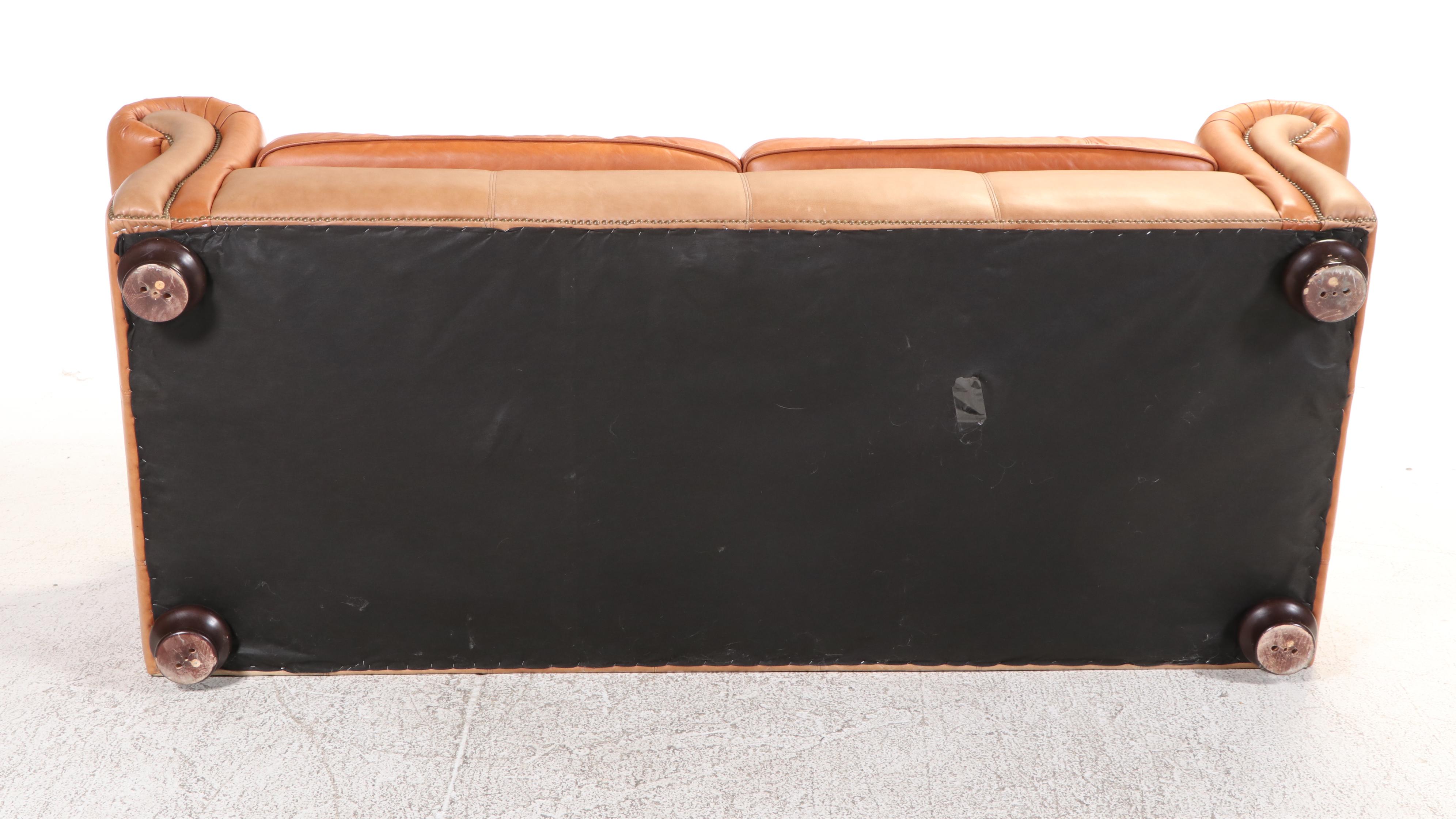 Bernhardt Leather Roll-Arm Sofa with Nailheads | EBTH