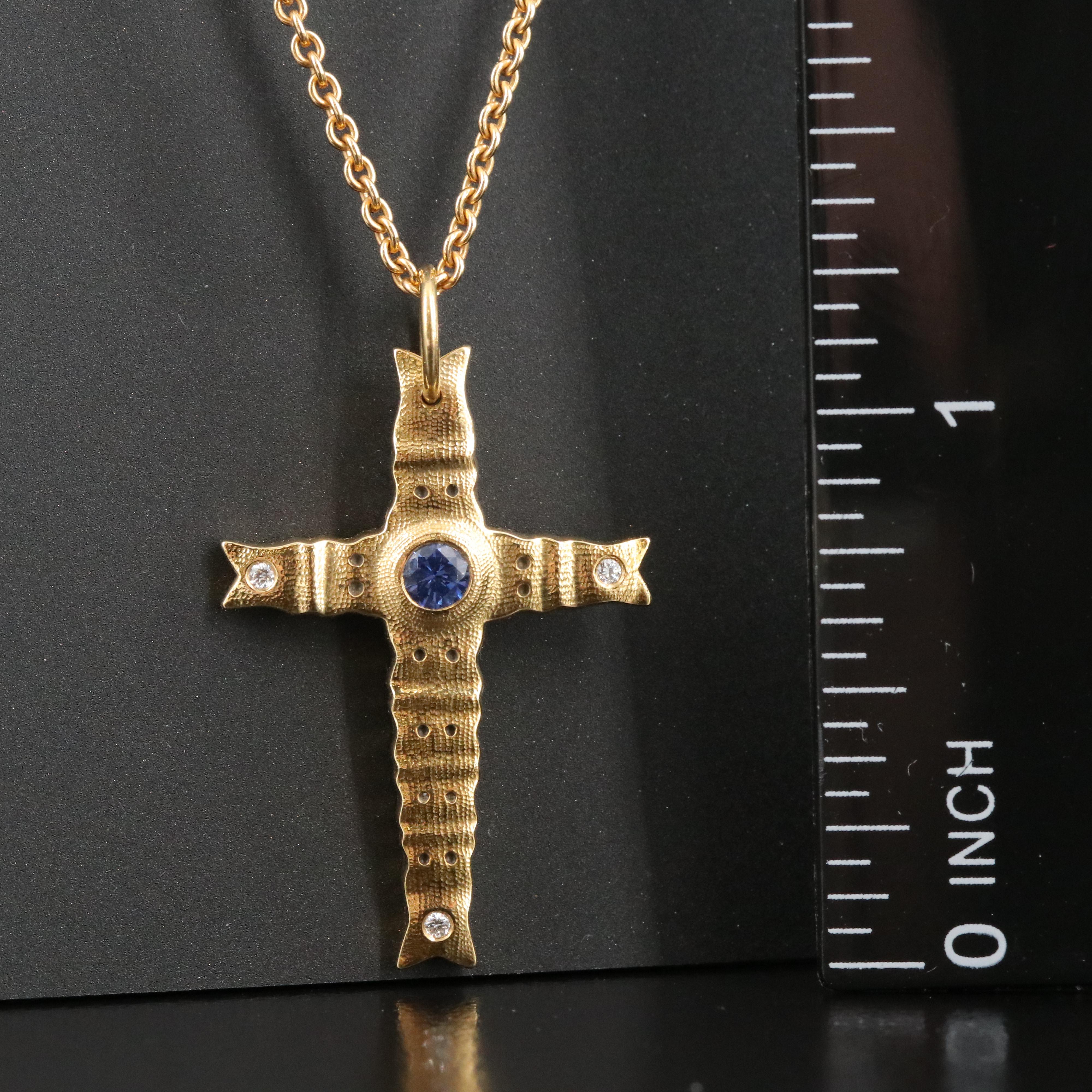 Alex Sepkus 18K "Spring" Sapphire and Diamond Cross Pendant Necklace ...