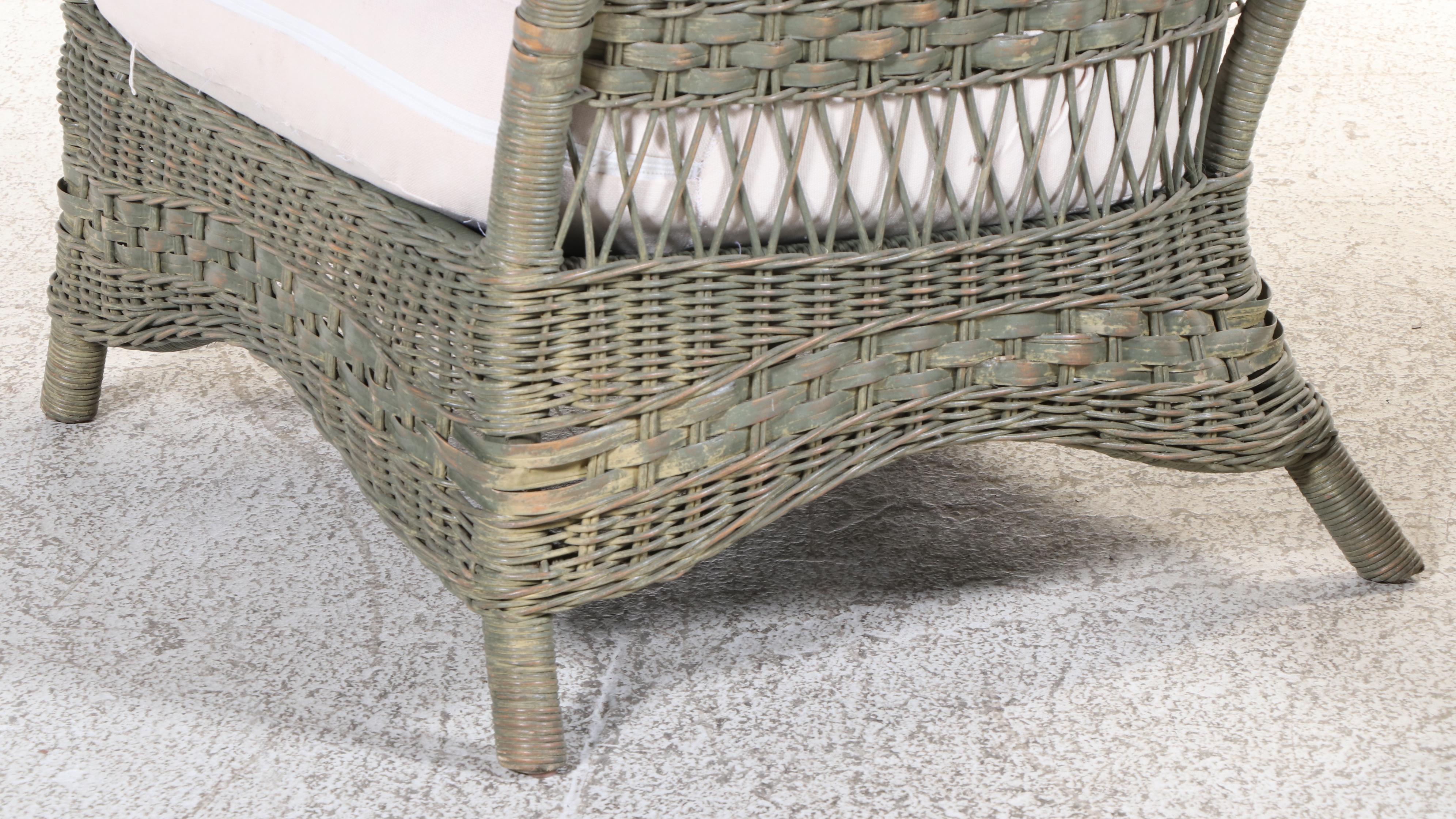 Pair of Henry Link Wicker Armchairs and Side Table, Late 20th Century ...