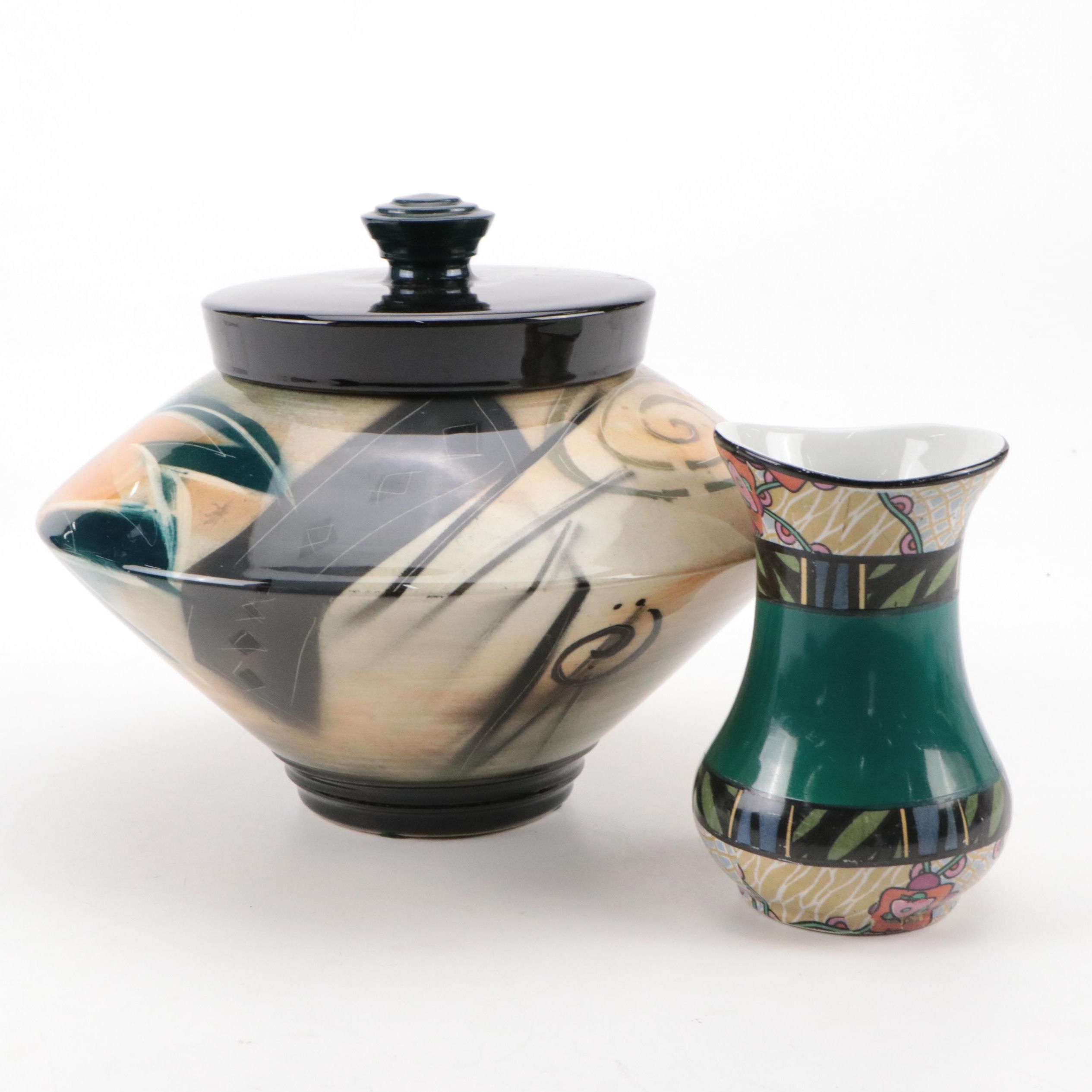 Art Pottery Lidded Pot with Geometric Designs and English Soho Pottery ...
