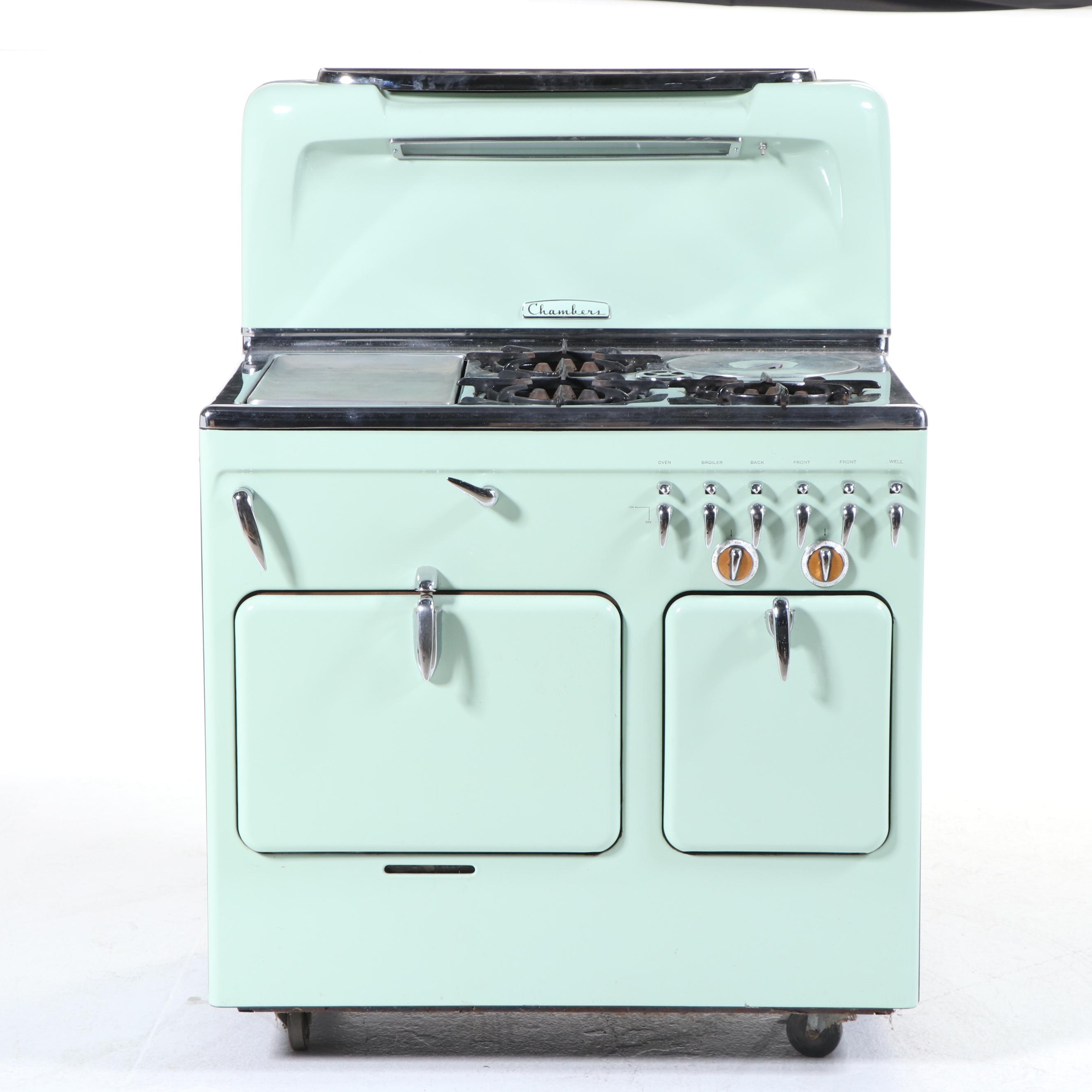 Chambers Mid Century Modern Mint Green Enameled Gas Range | EBTH
